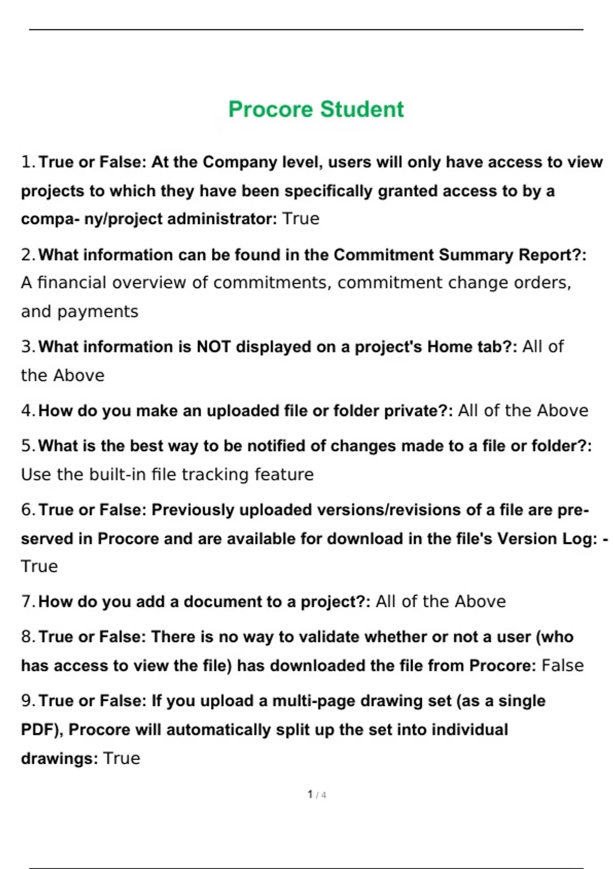 Procore Student Exam 2023 with complete solution - Procore Student ...