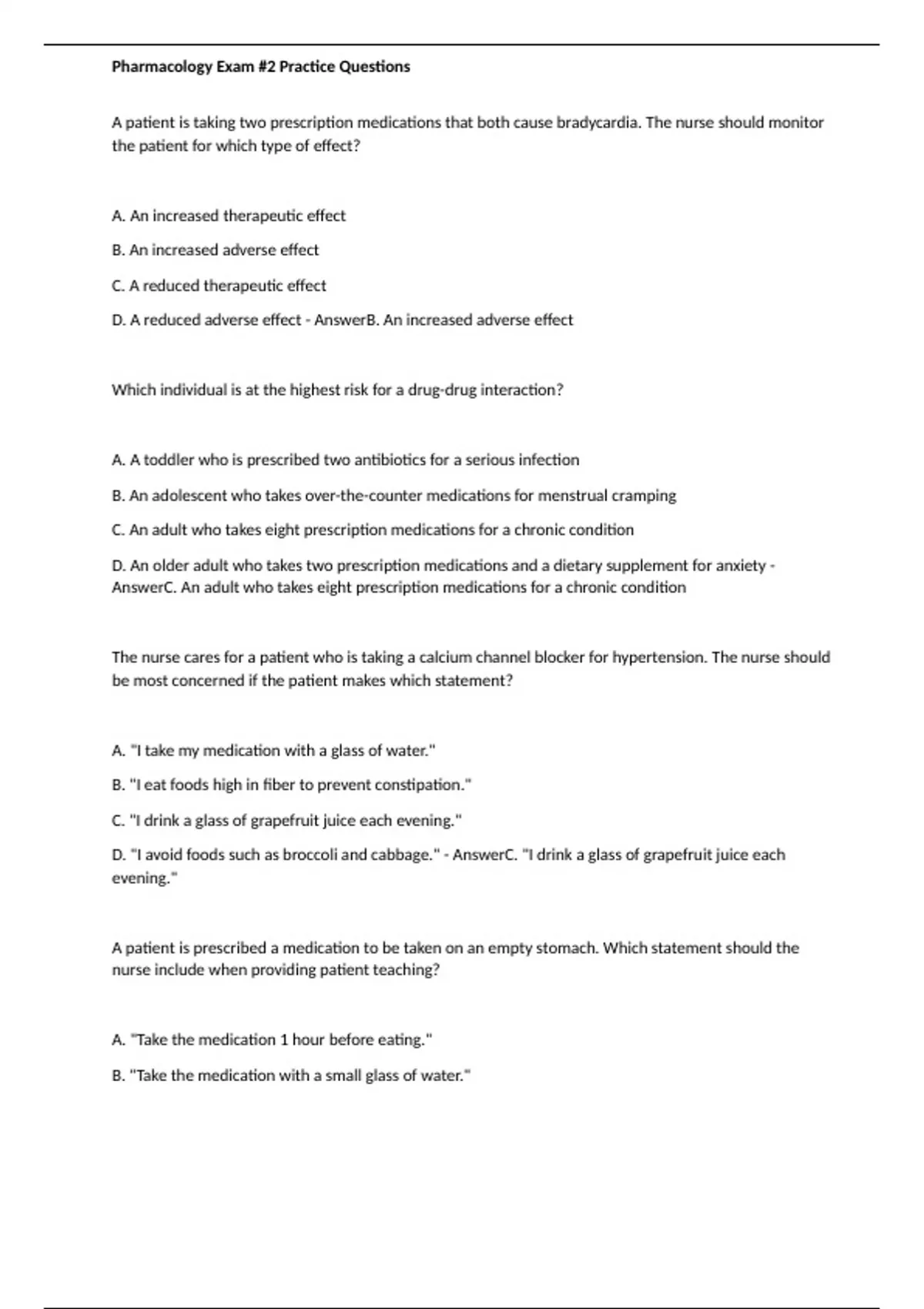 Pharmacology Exam #2 Practice Questions With Accurate Answers ...
