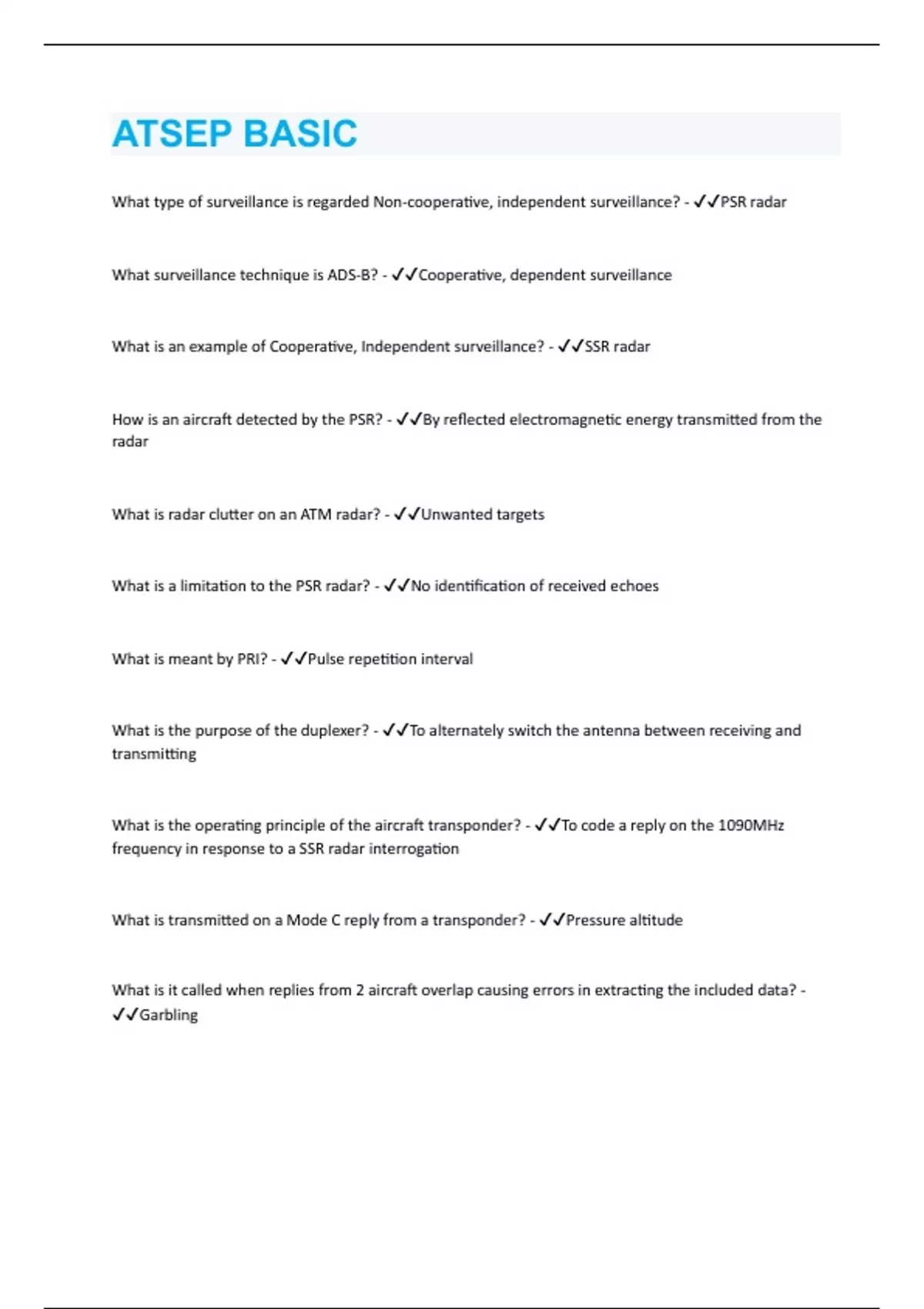 ATSEP BASIC| Questions with 100% correct Answers | Verified - ATSEP ...