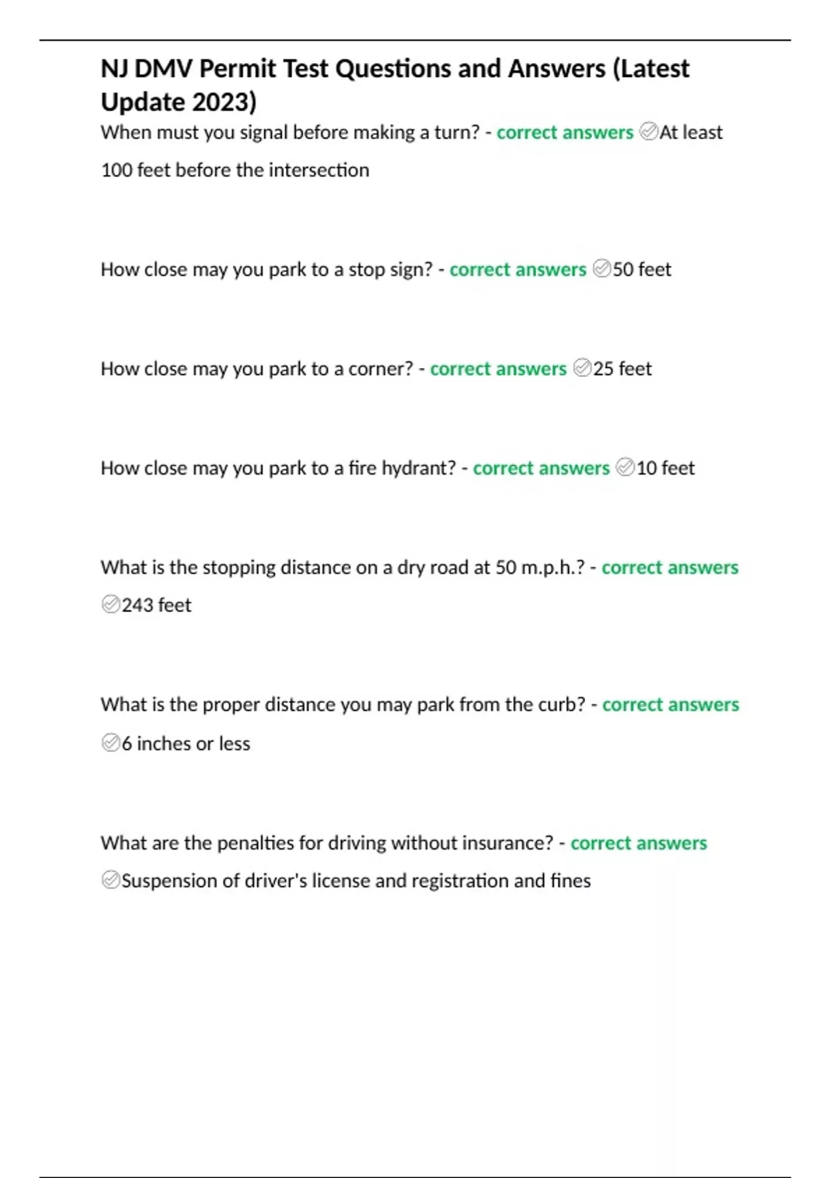 NJ DMV Permit Test Questions and Answers (Latest Update 2023) - NJ DMV ...