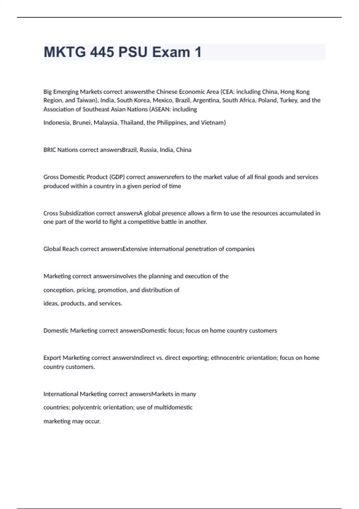 MKTG 445 PSU Exam 2023 WITH LATEST UPDATE - MKTG 445 PSU - Stuvia US