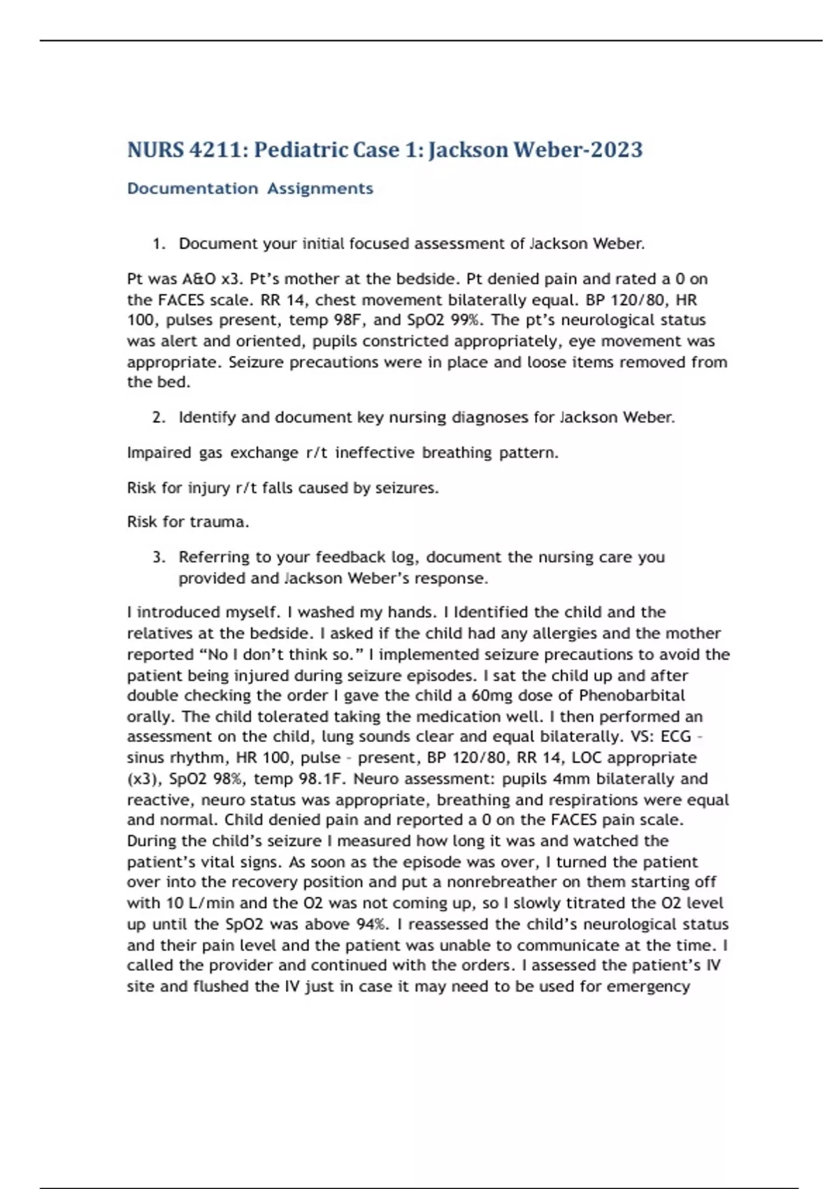 NURS 4211: Pediatric Case 1: Jackson Weber-2023 Documentation ...
