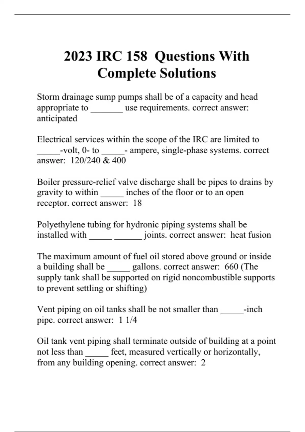 2023 IRC 158 Questions With Complete Solutions - International ...
