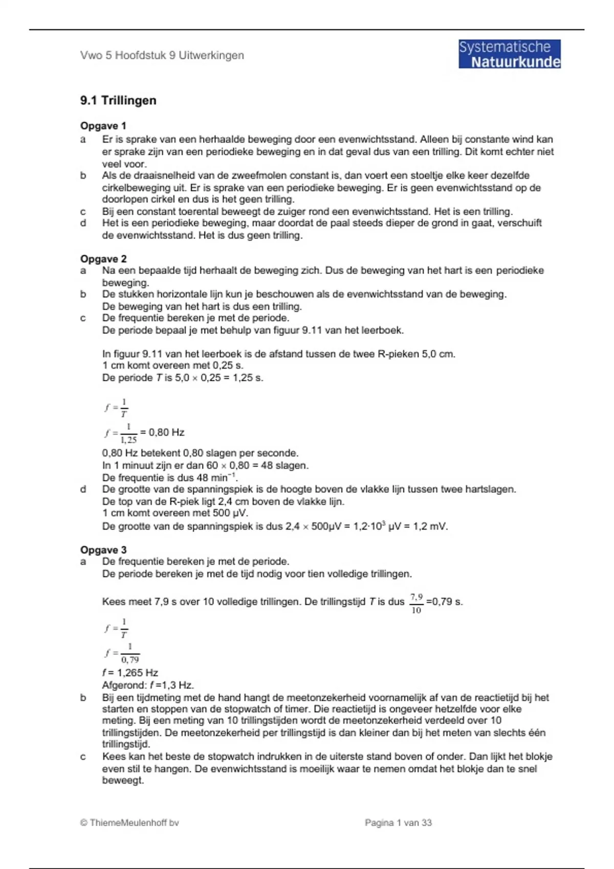 Systematisch Natuurkunde 5 vwo, H9 Trillingen & Golven - Natuurkunde - Stuvia NL