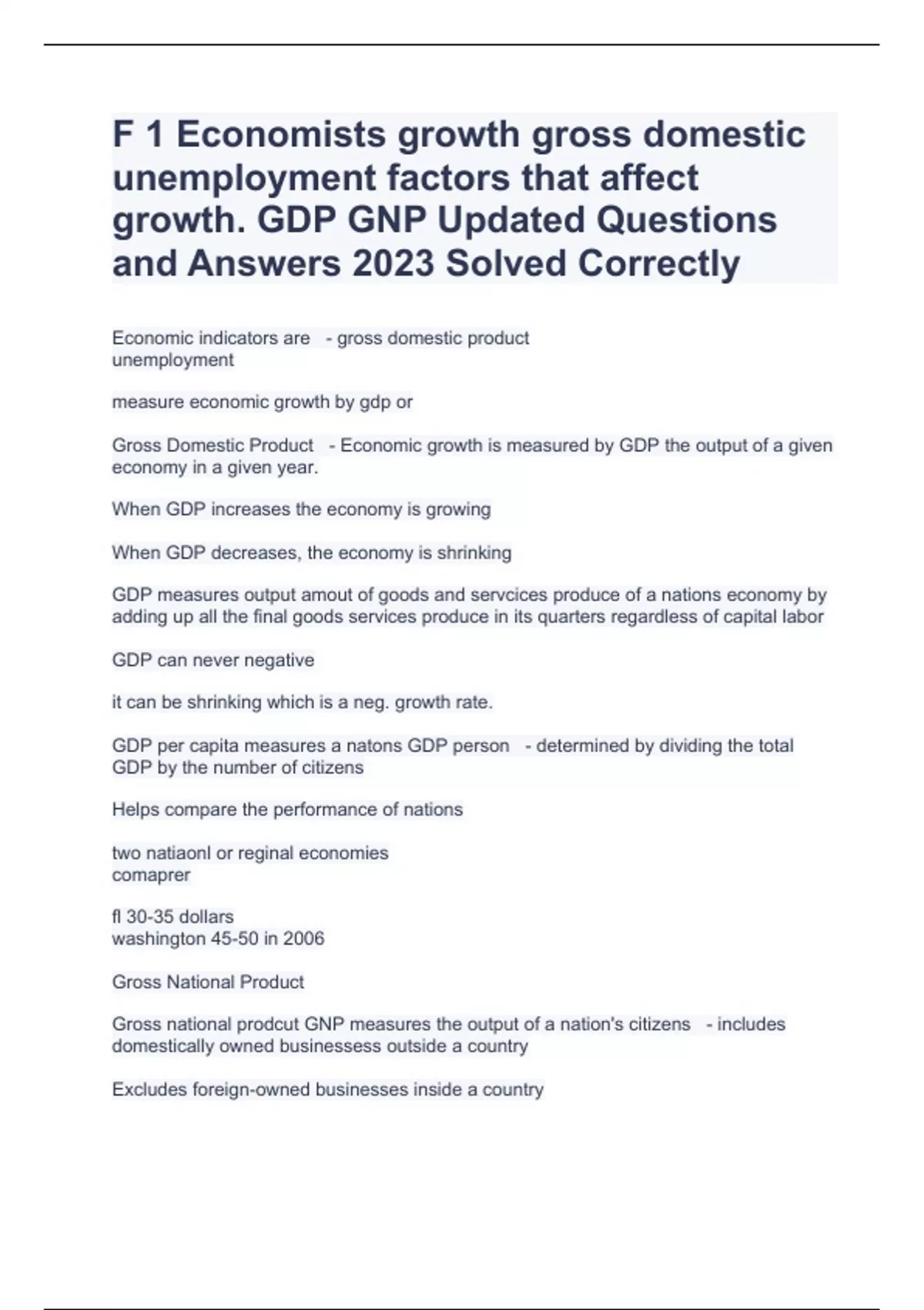 F 1 Economists growth gross domestic unemployment factors that affect ...