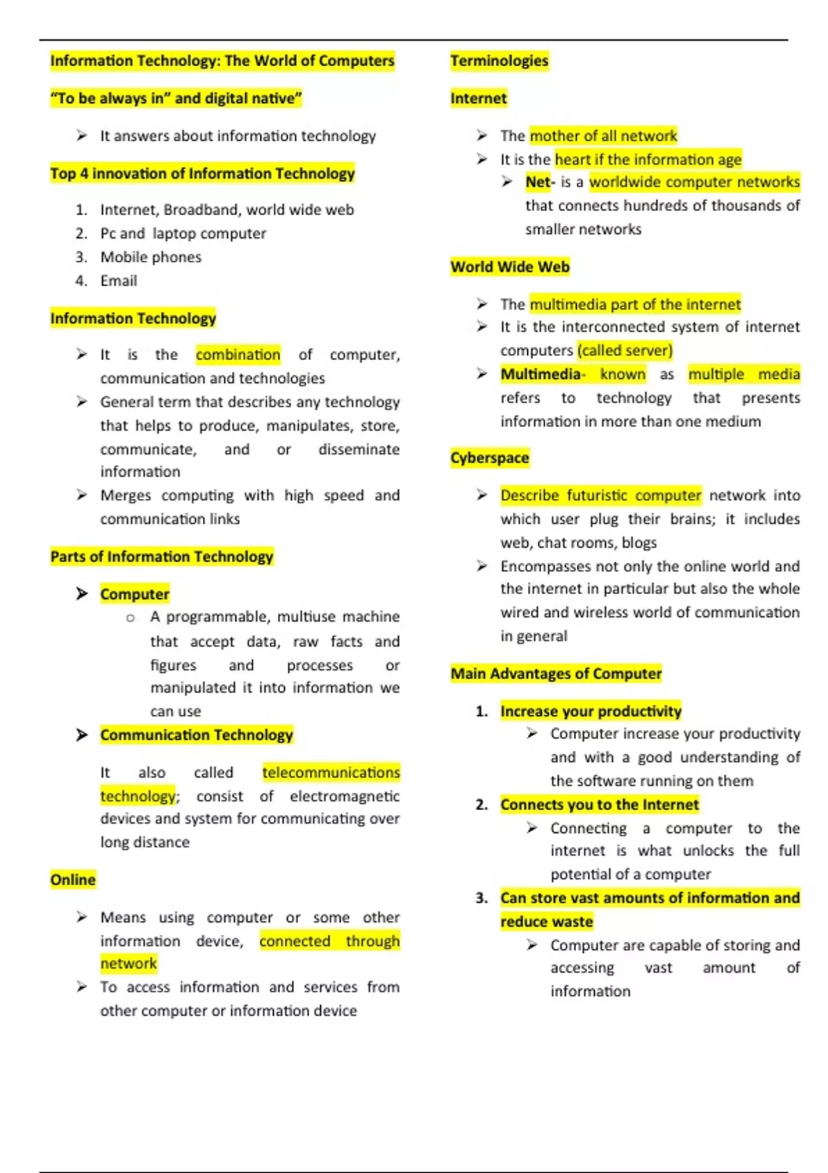 Summary Bachelor of Science in Information Technology Reviewer ...