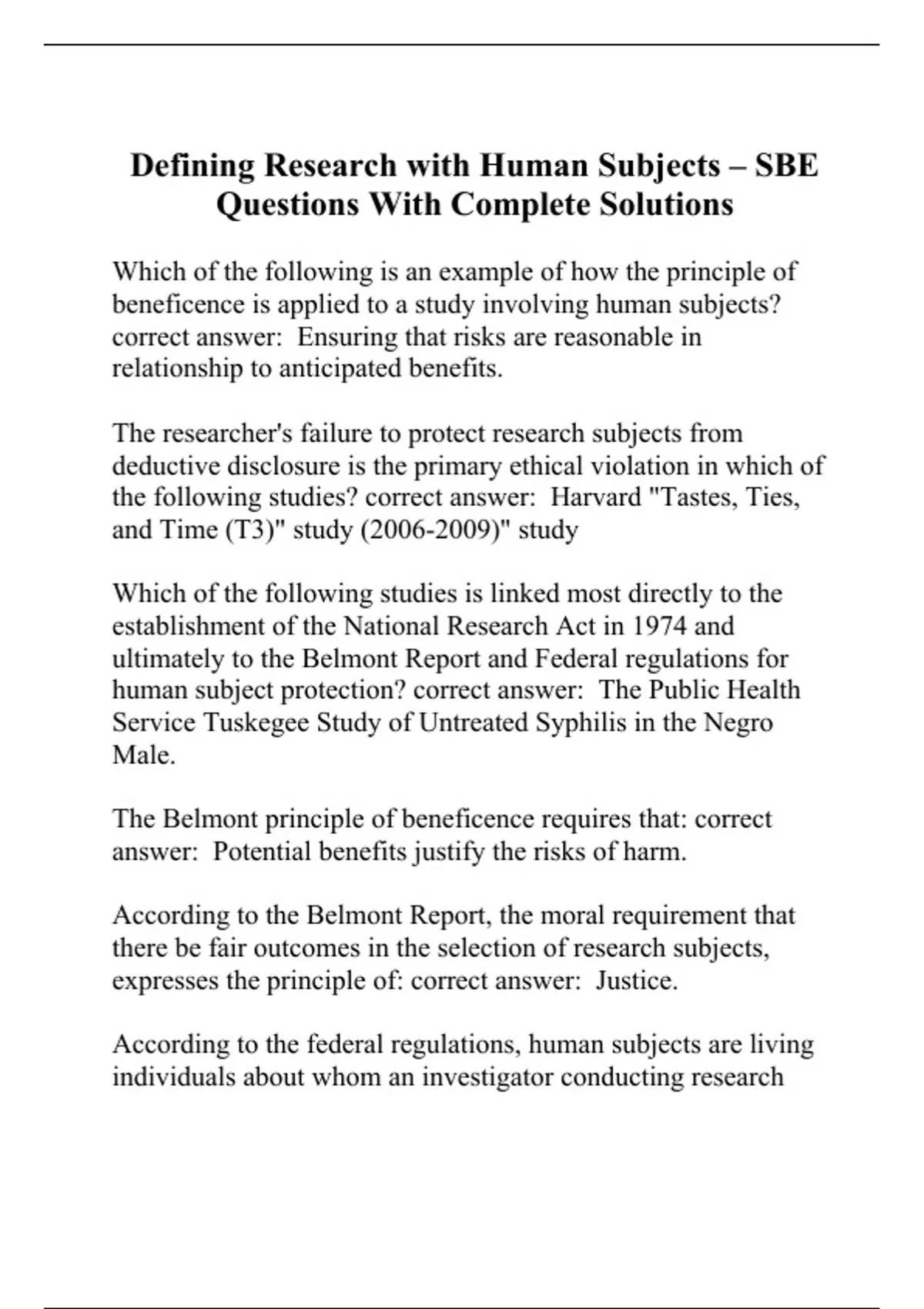 Defining Research with Human Subjects – SBE Questions With Complete ...