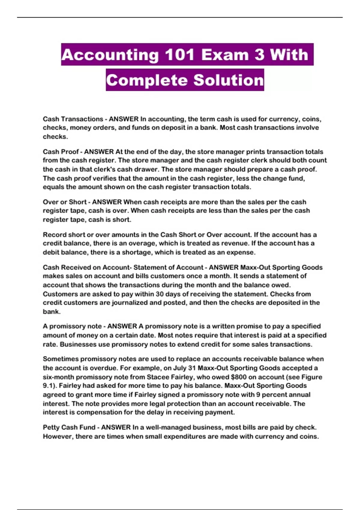 Accounting 101 Exam 3 With Complete Solution - Accounting 101 - Stuvia US