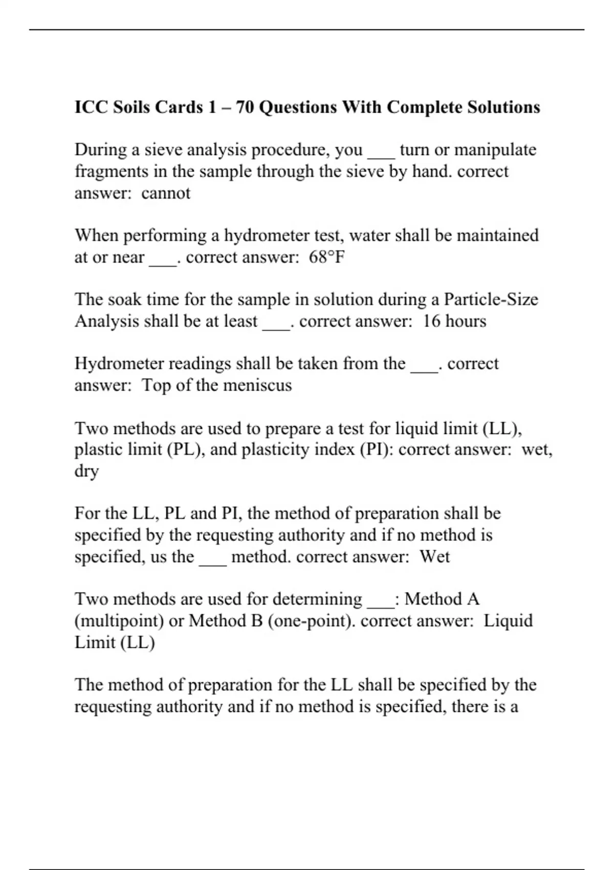 ICC Soils Cards 1 – 70 Questions With Complete Solutions - ICC - Stuvia US