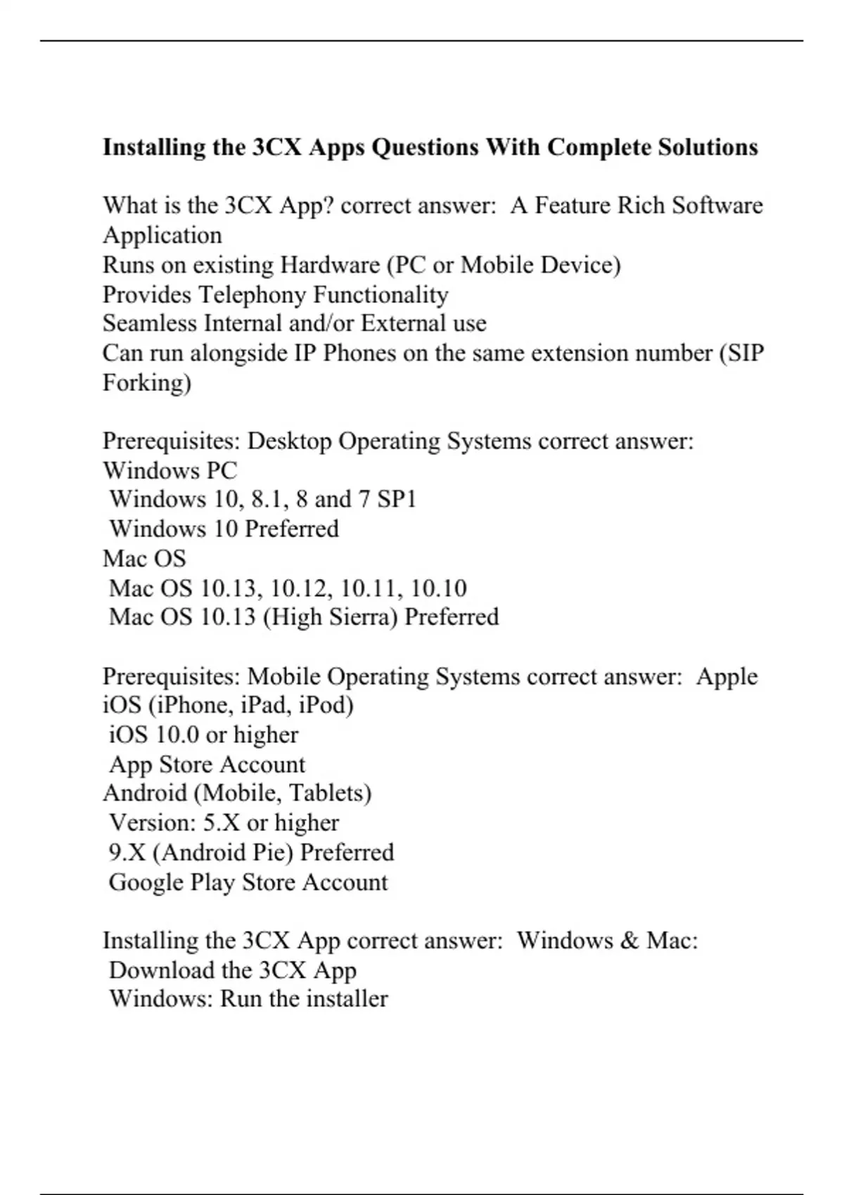 Installing the 3CX Apps Questions With Complete Solutions - 3CX - Stuvia NL