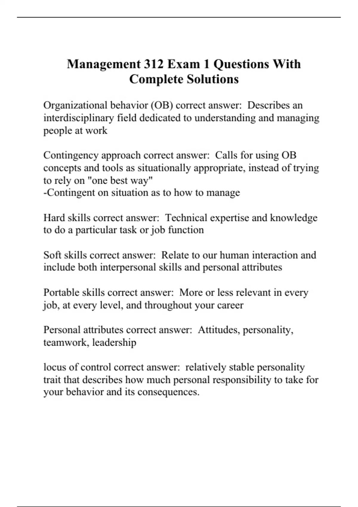 Management 312 Exam 1 Questions With Complete Solutions - Management ...