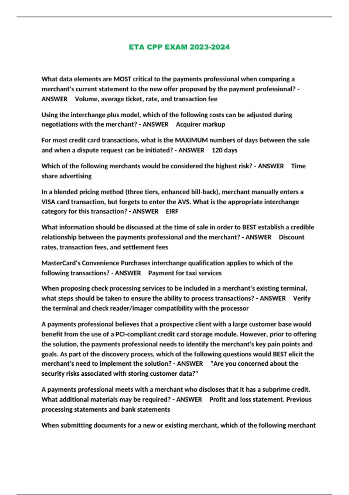 ETA CPP EXAM - ETA CPP - Stuvia US