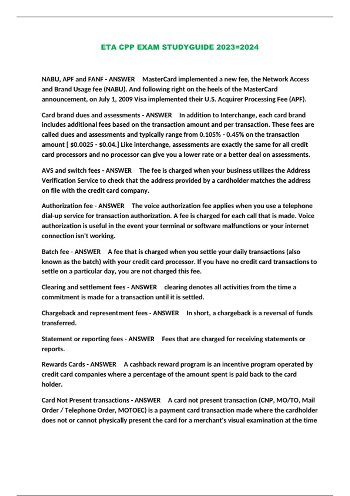 ETA CPP EXAM STUDYGUIDE 2023 2024 - ETA CPP - Stuvia US