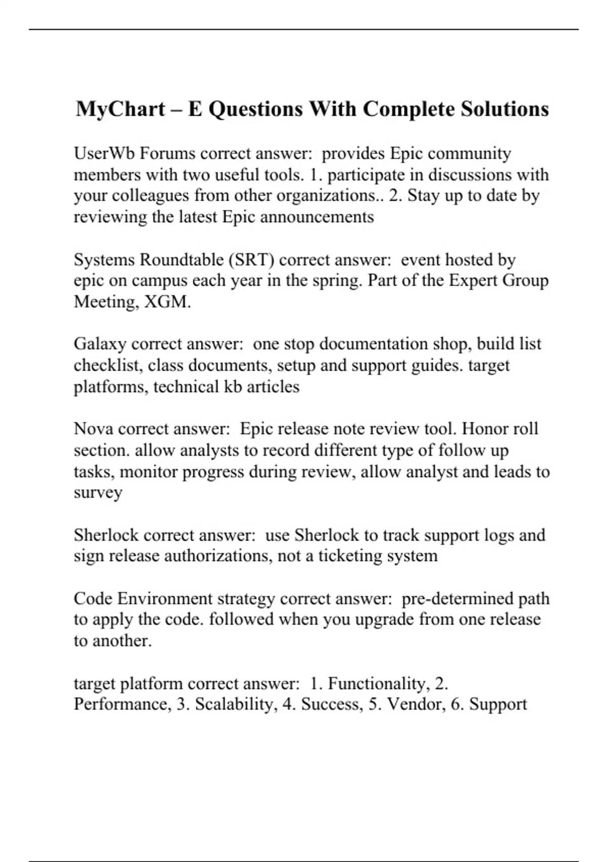 MyChart – E Questions With Complete Solutions - My Chart - Stuvia US