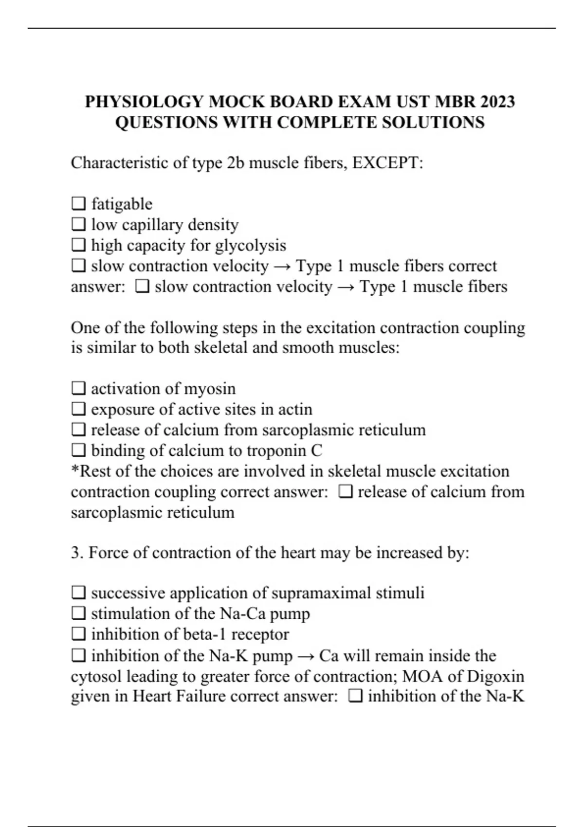 PHYSIOLOGY MOCK BOARD EXAM UST MBR 2023 QUESTIONS WITH COMPLETE SOLUTIONS - PHYSIOLOGY MOCK ...