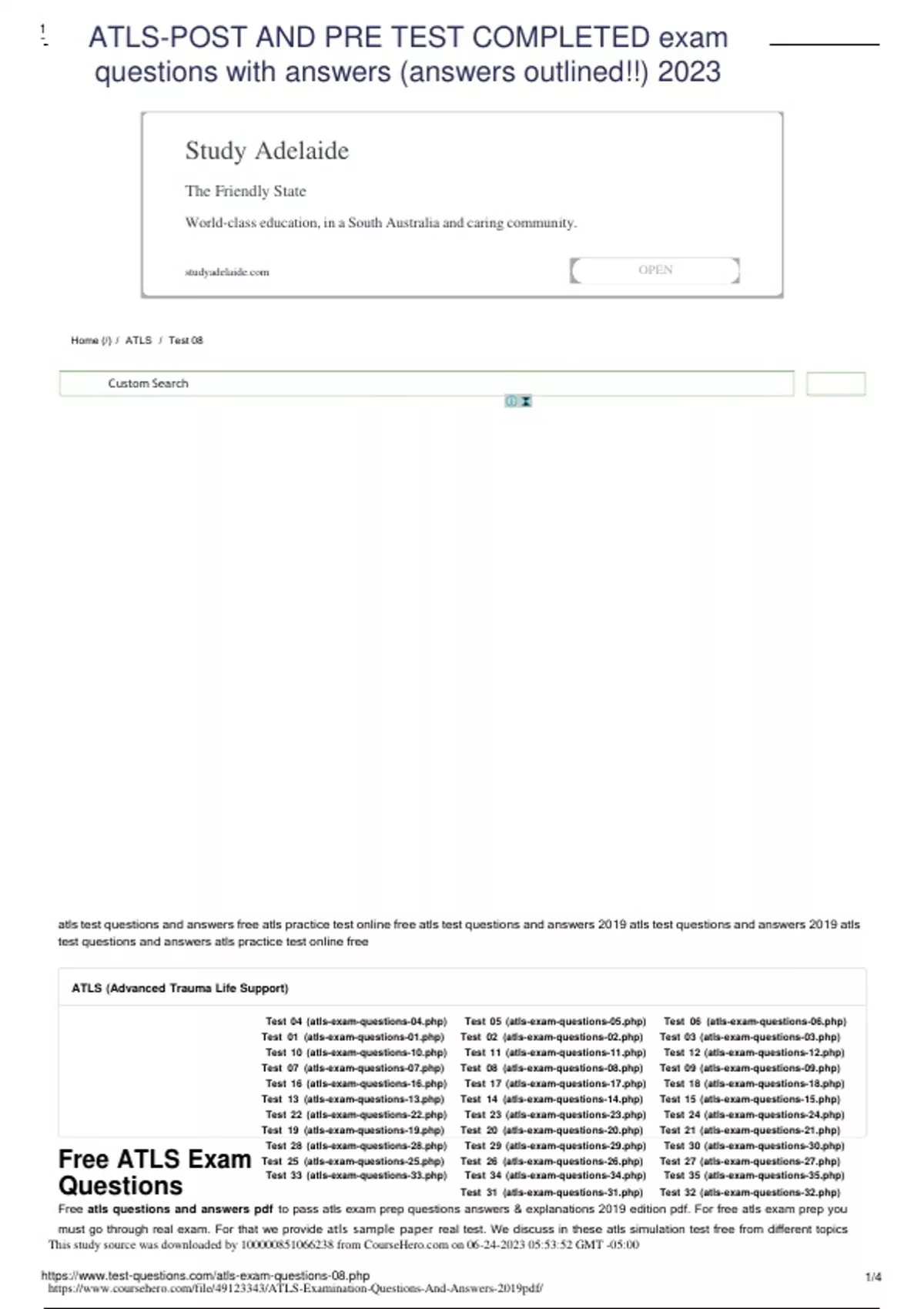 ATLS-POST AND PRE TEST COMPLETED exam questions with answers (answers ...