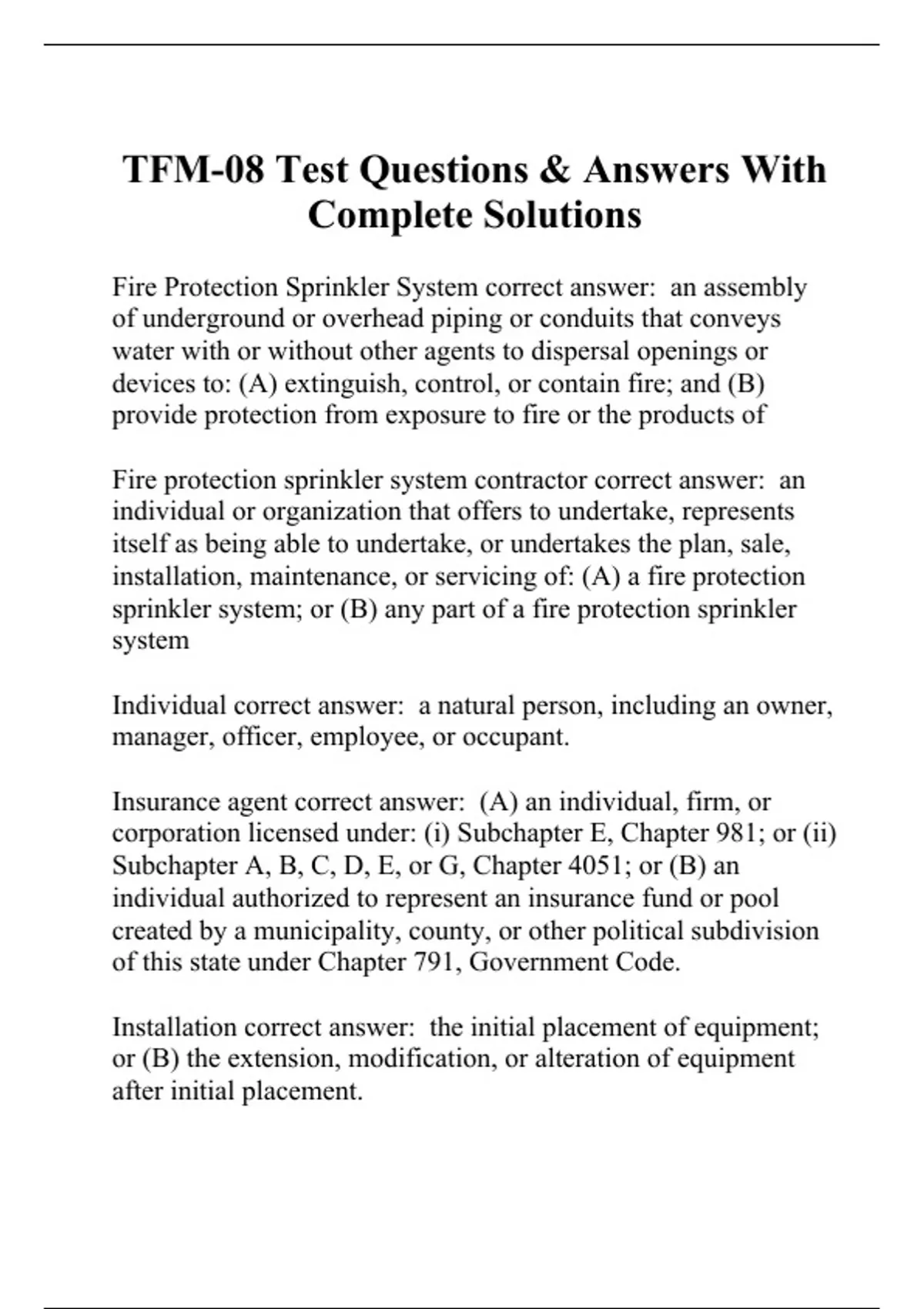 TFM-08 Test Questions & Answers With Complete Solutions - Tfm - Stuvia US