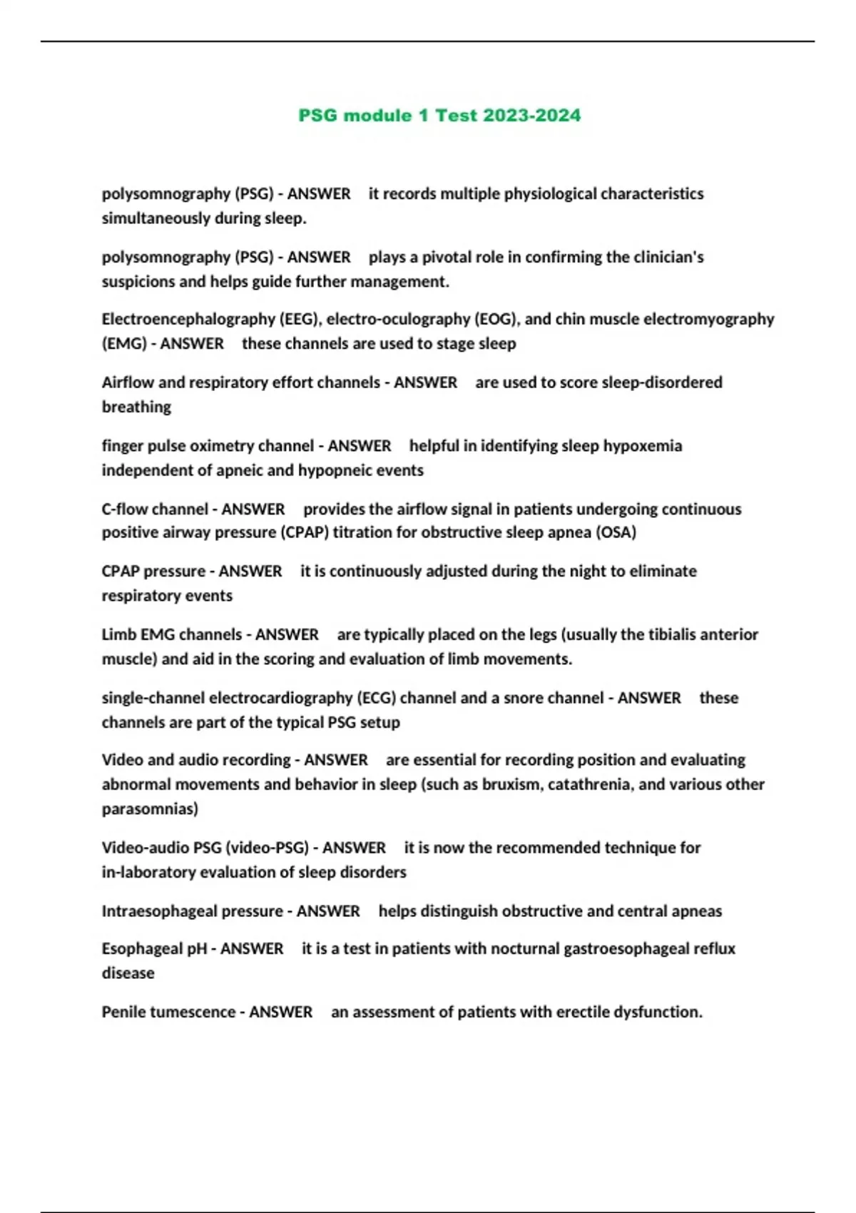 PSG module 1 Test - PSG module 1 - Stuvia US