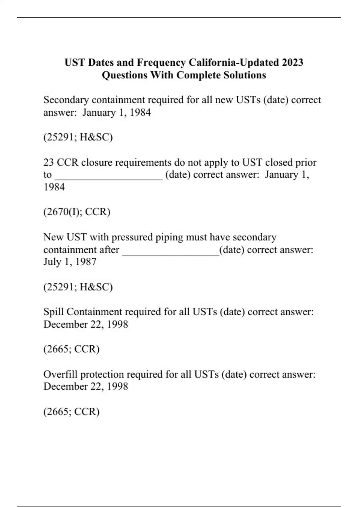 UST Dates and Frequency California-Updated 2023 Questions With Complete ...