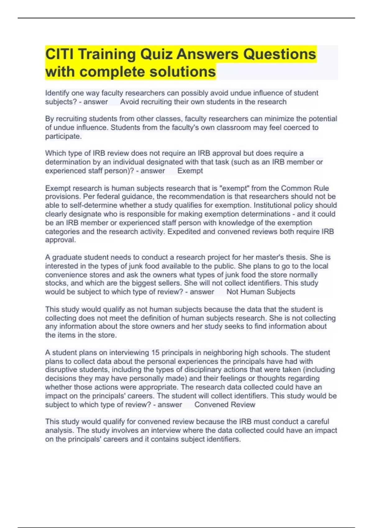 CITI Training Quiz Answers Questions with complete solutions - CITI ...