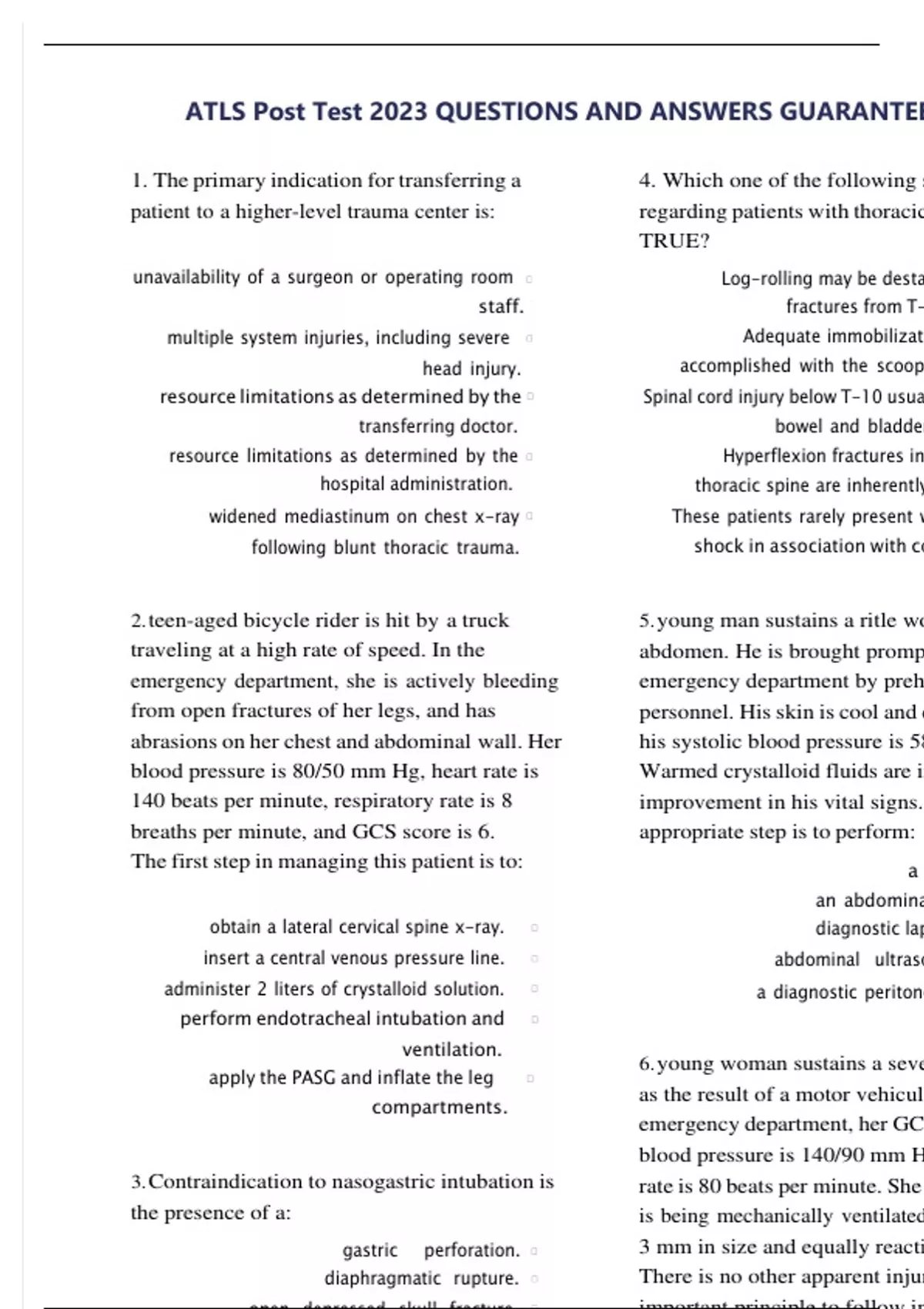 ATLS Post Test 2023 QUESTIONS AND ANSWERS GUARANTEED PASS 1. The ...