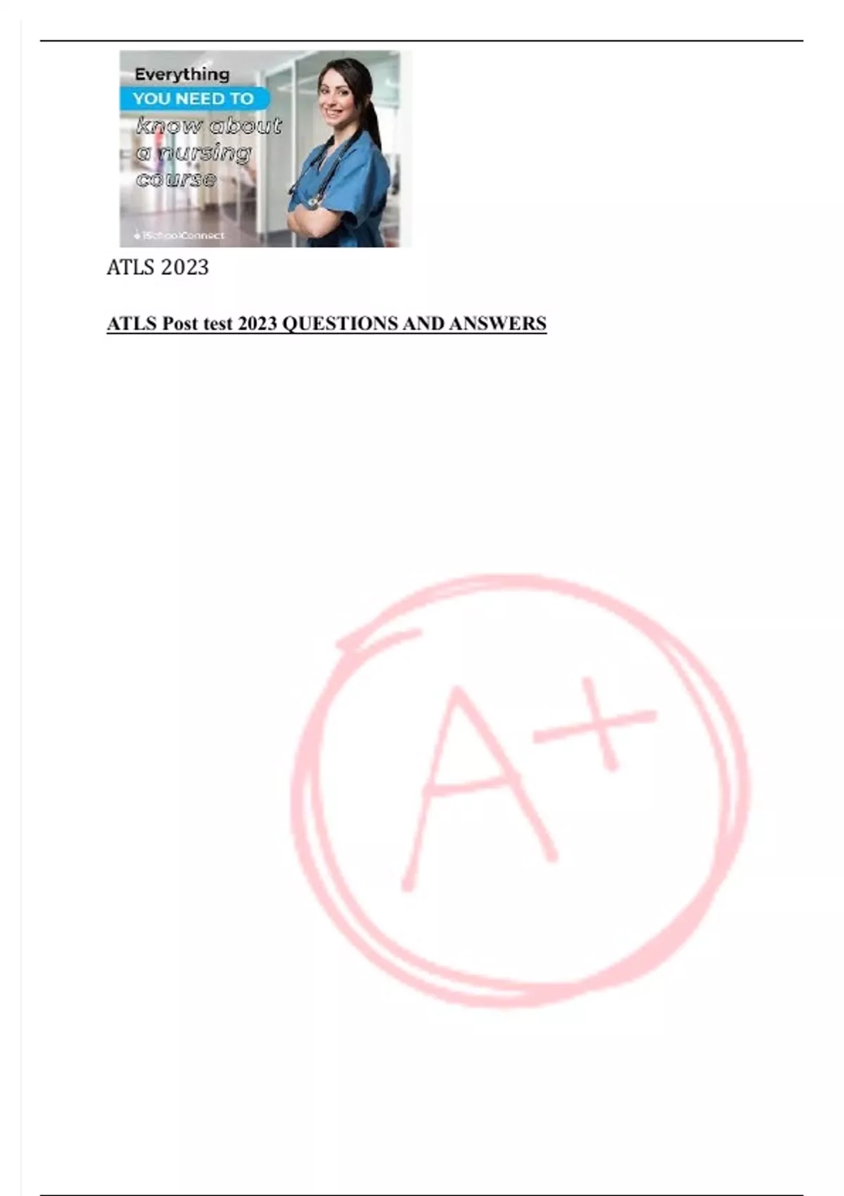 ATLS 2023 ATLS Post Test 2023 QUESTIONS AND ANSWERS ATLS 2023 Stuvia US