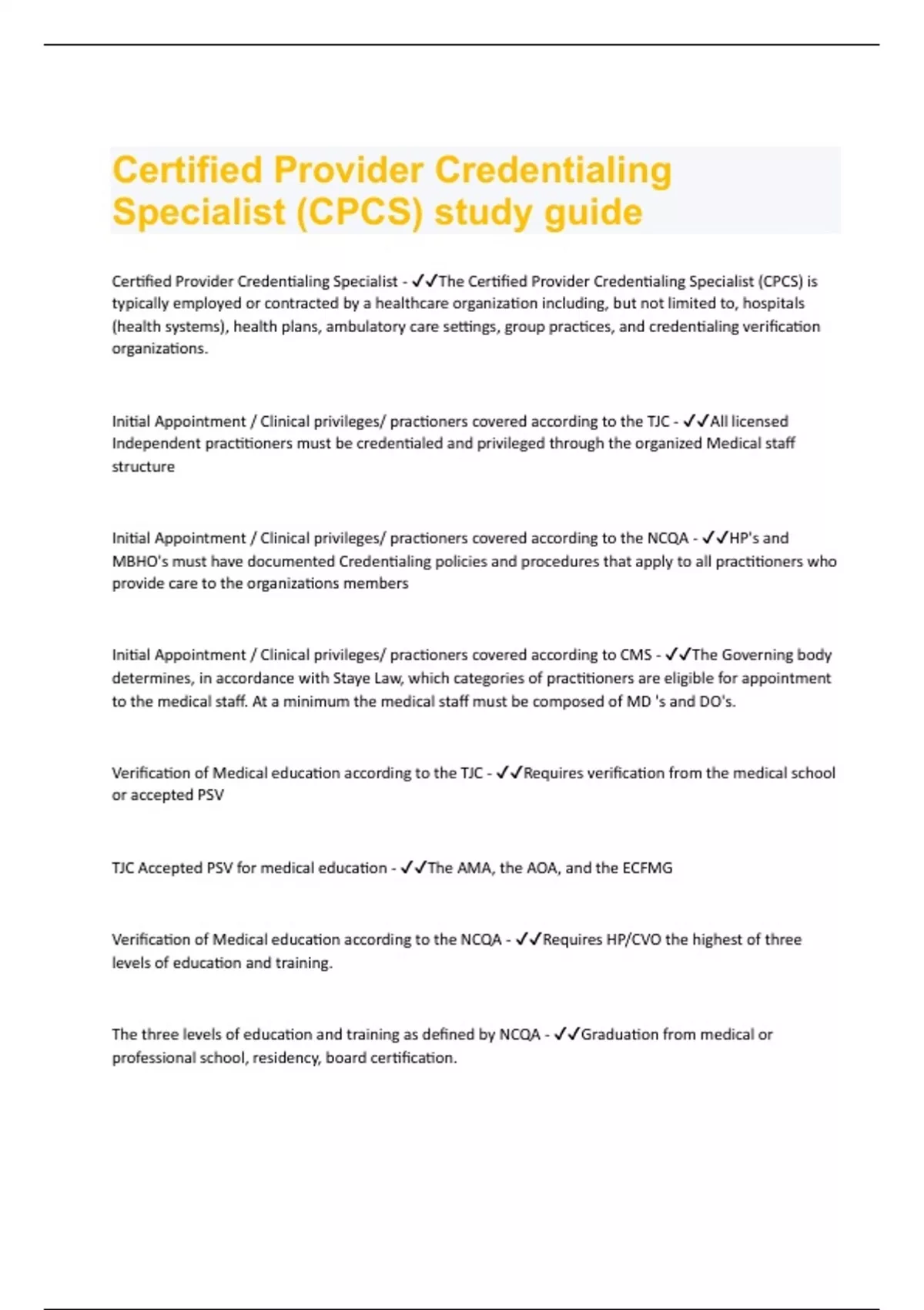 Bundle for Certified Provider Credentialing Specialist tests ...