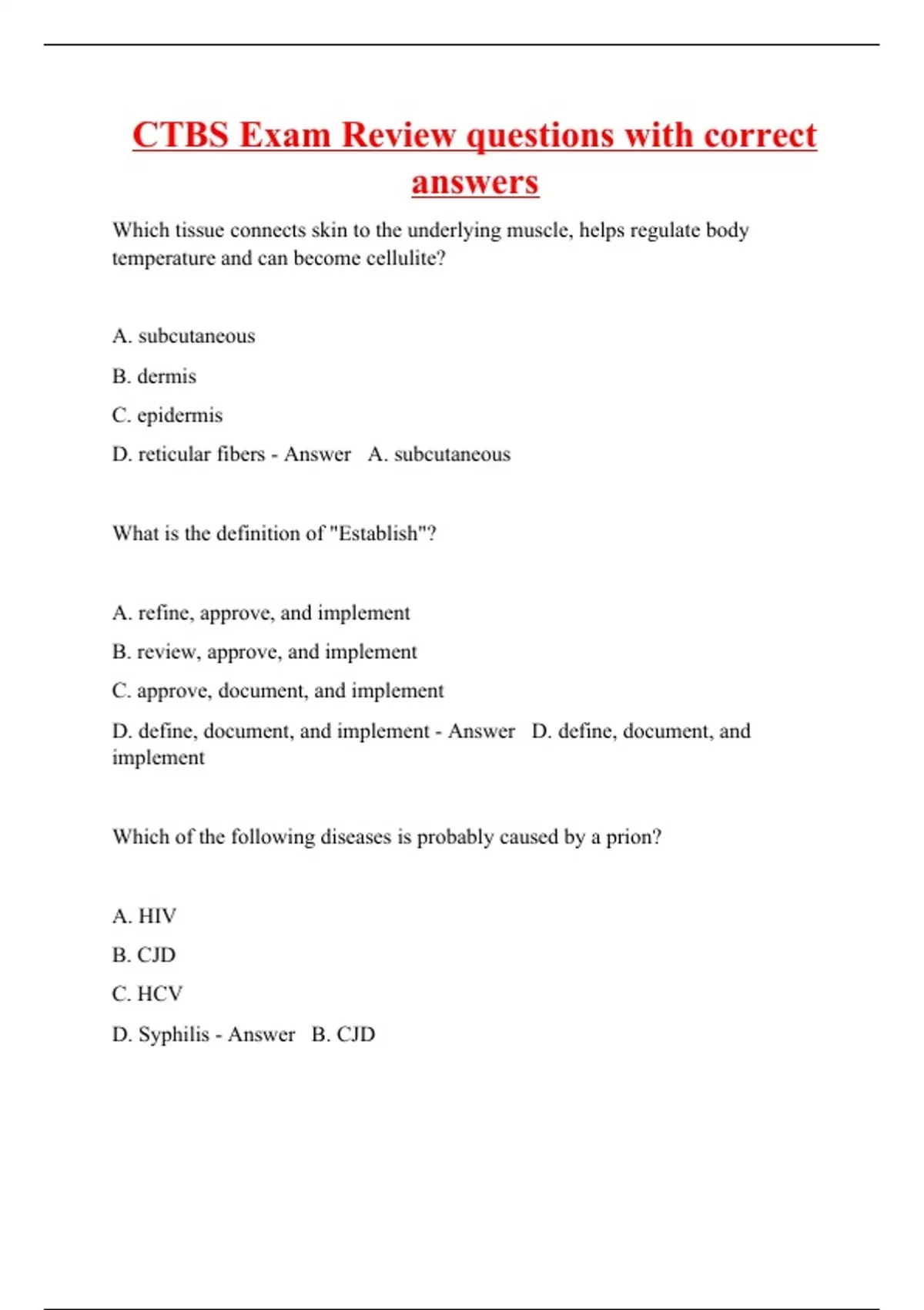 CTBS Exam Review questions with correct answers - CTBS - Certified ...
