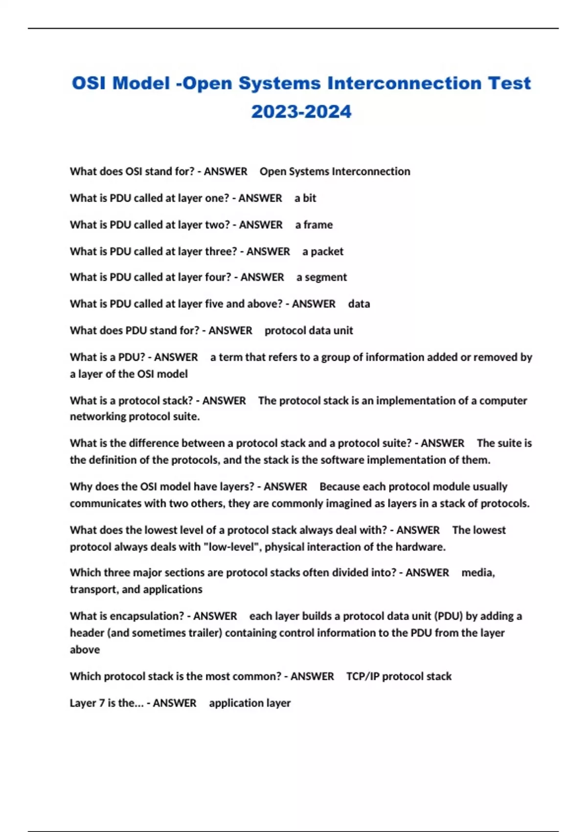 OSI Model -Open Systems Interconnection Test - OSI Model -Open Systems ...