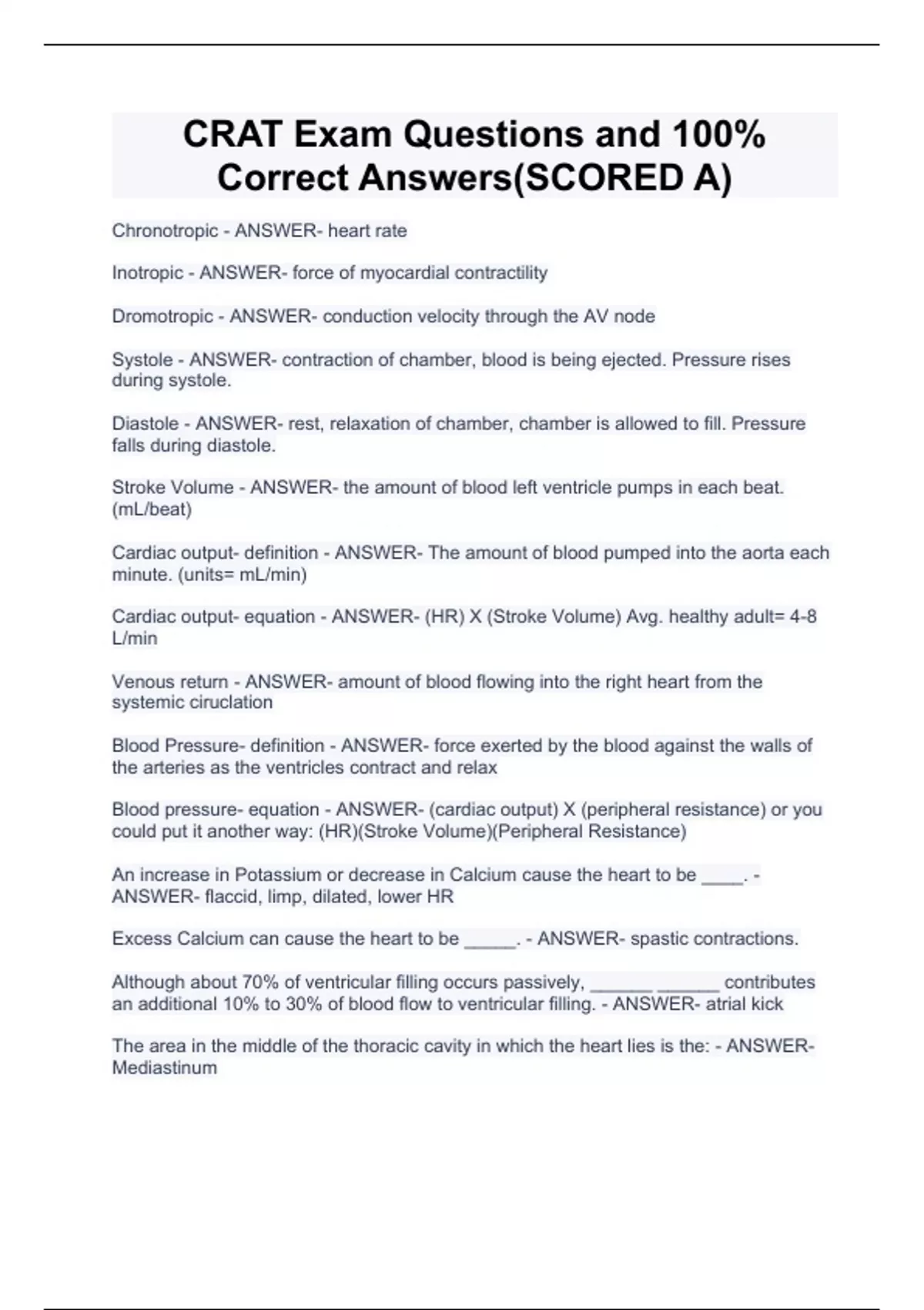 CRAT Exam Questions and 100% Correct Answers(SCORED A) - CRAT - Stuvia US