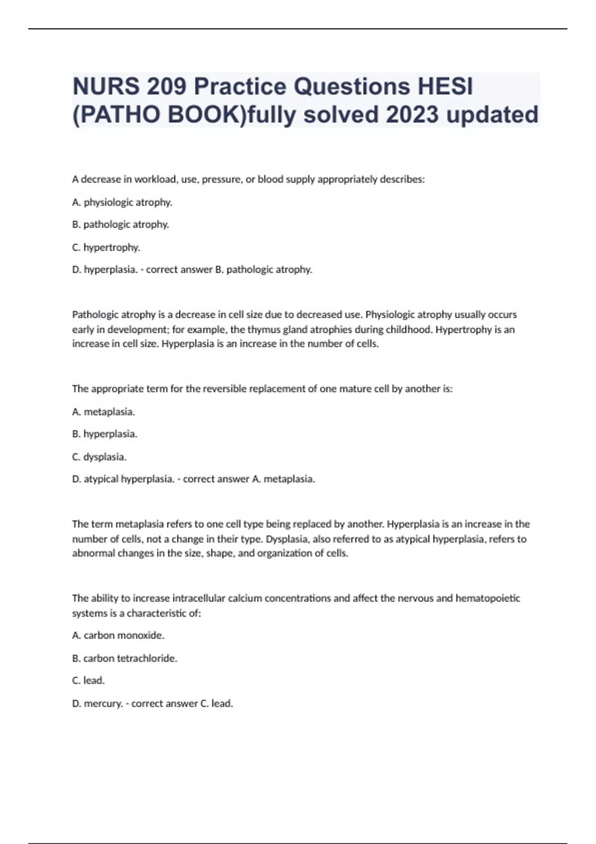 NURS 209 Practice Questions HESI (PATHO BOOK)fully solved 2023 updated - HESI pathophysiology ...