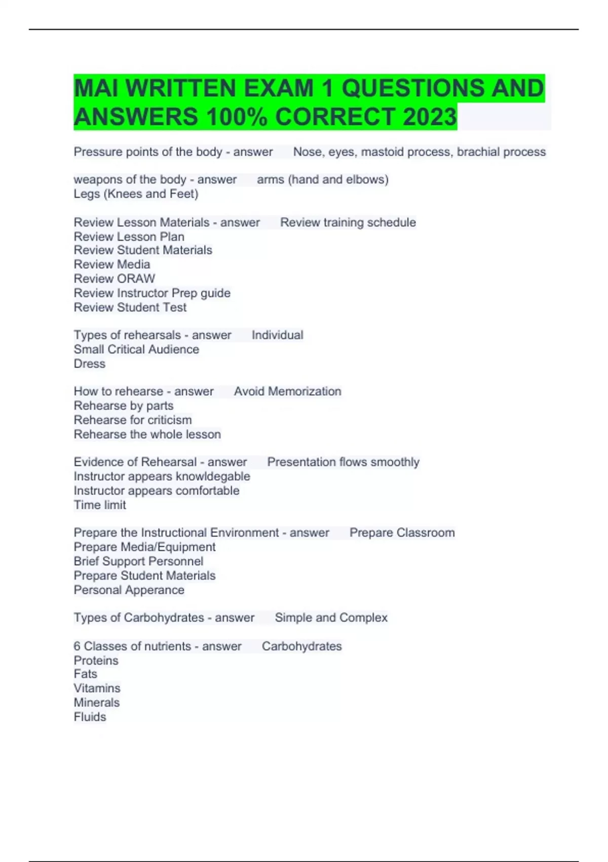 MAI WRITTEN EXAM 1 QUESTIONS AND ANSWERS 100% CORRECT 2023 - MAI ...