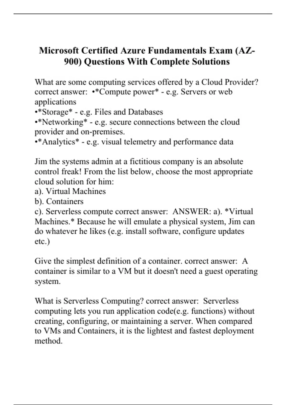 Microsoft Certified Azure Fundamentals Exam (AZ-900) Questions With ...