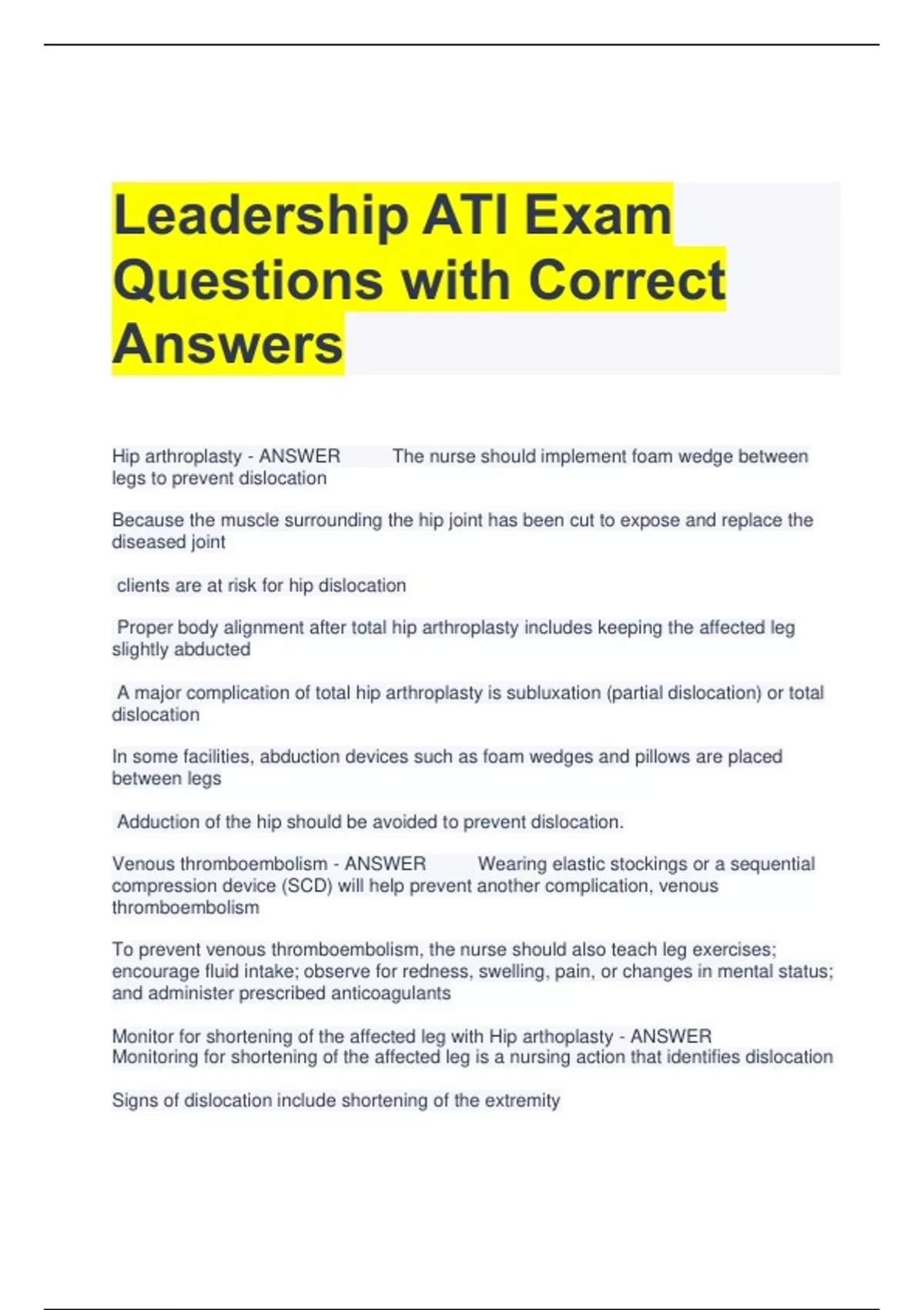 Leadership ATI Exam Questions with Correct Answers - Leadership ATI ...