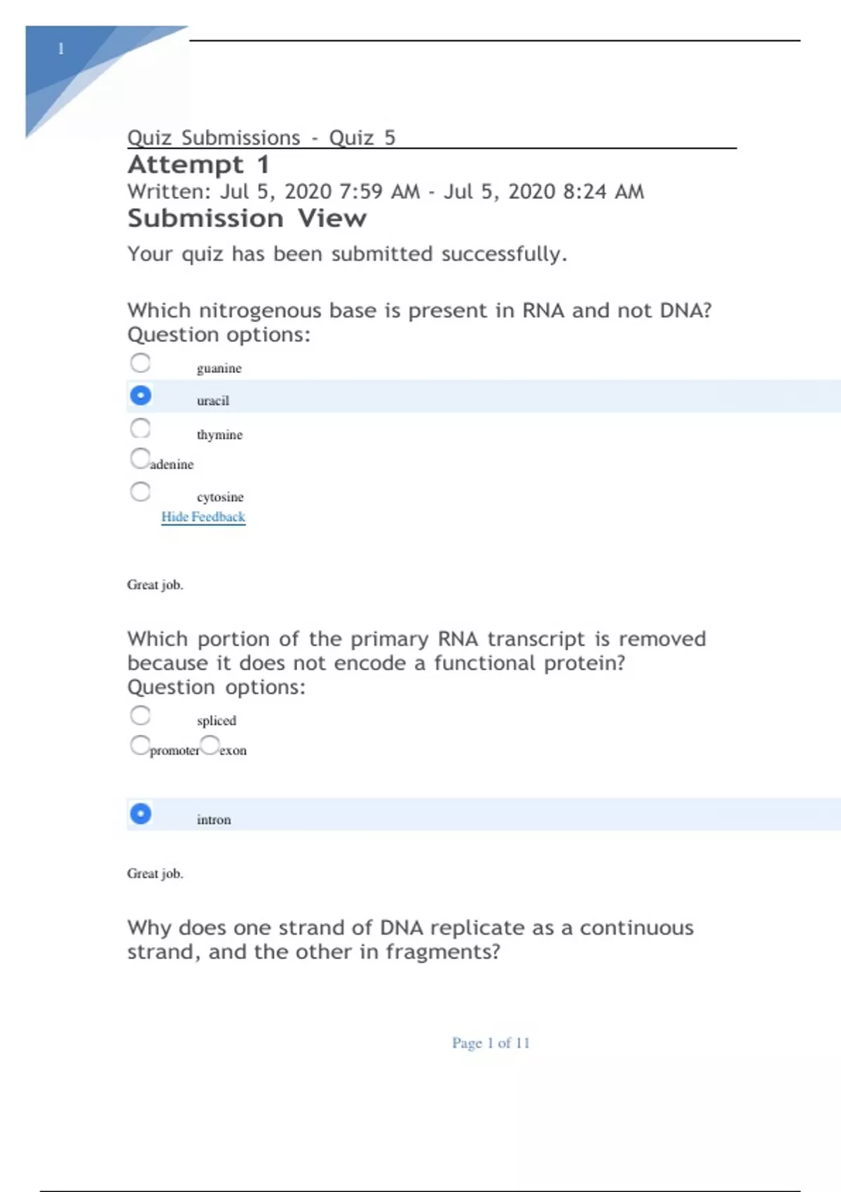 Quiz_5_Submissions.AP Biology DNA and RNA Structure. - Nursing course ...