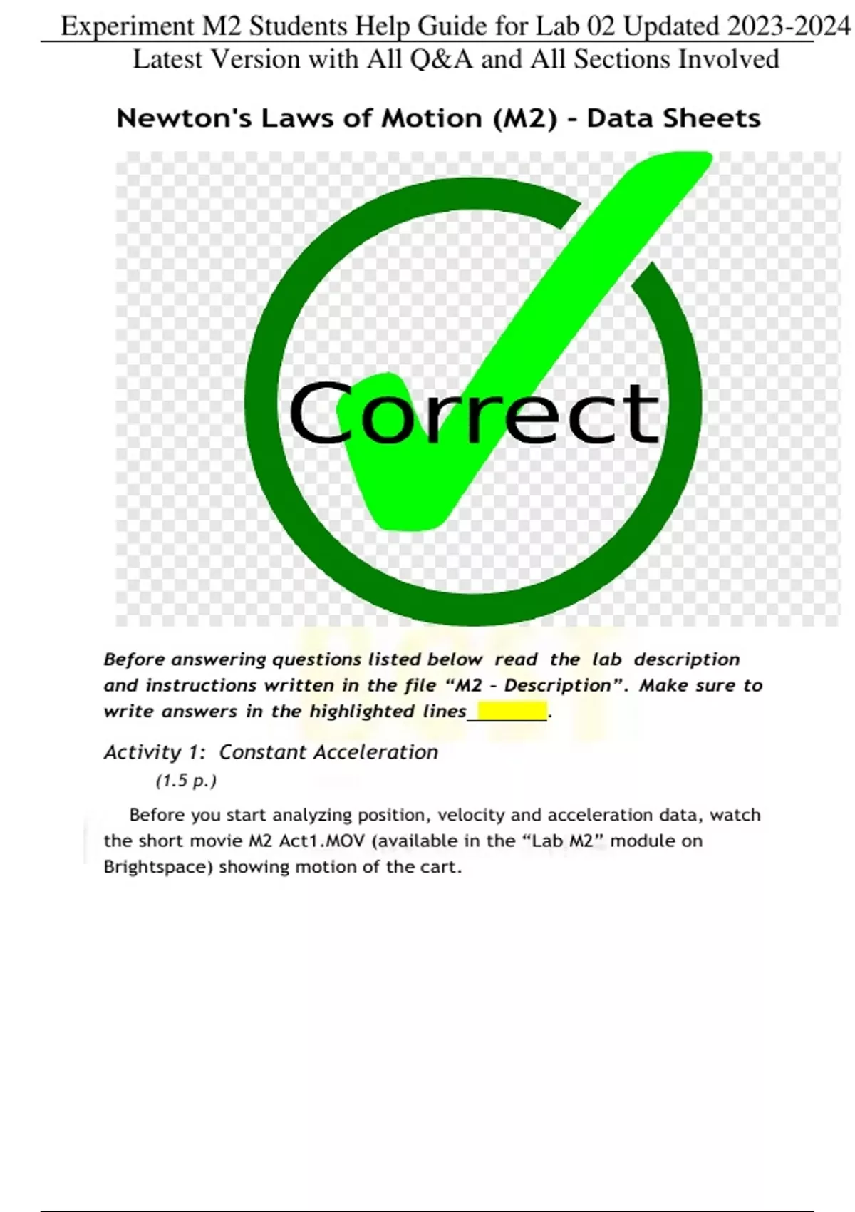 Experiment M2 Students Help Guide for Lab 02 Updated Latest Version ...