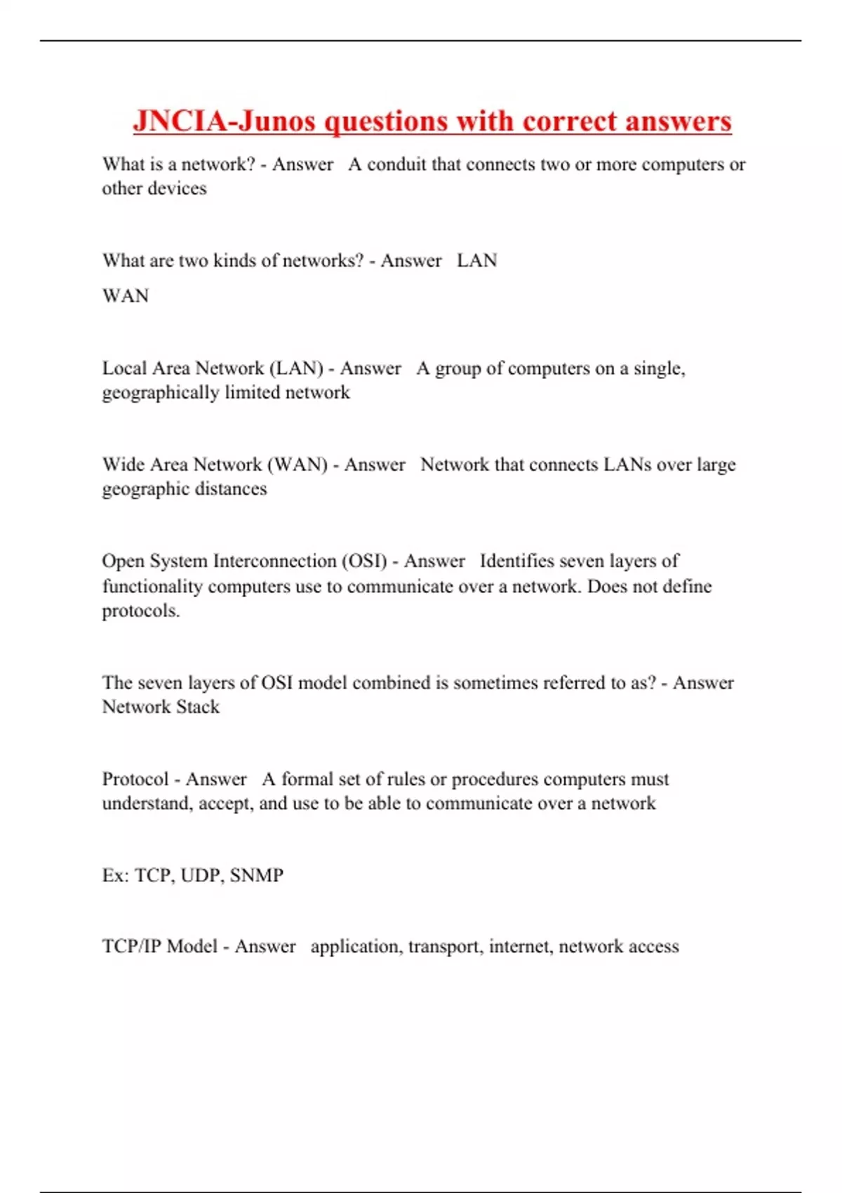 JNCIA-Junos questions with correct answers - JNCIA-Junos - Stuvia US