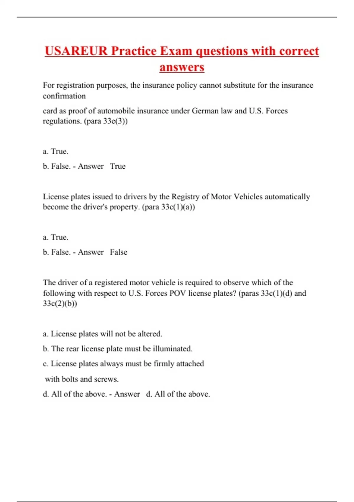 USAREUR Practice Exam questions with correct answers - USAREUR - Stuvia US