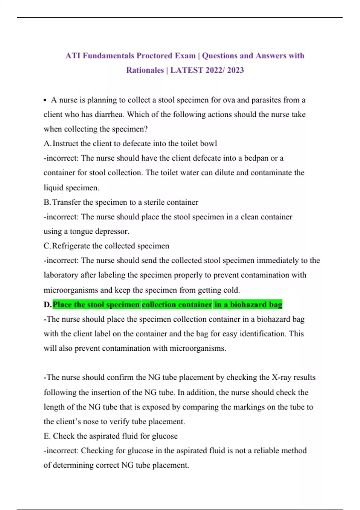 ati fundamentals proctored exam questions and answers - Fundamentals ...