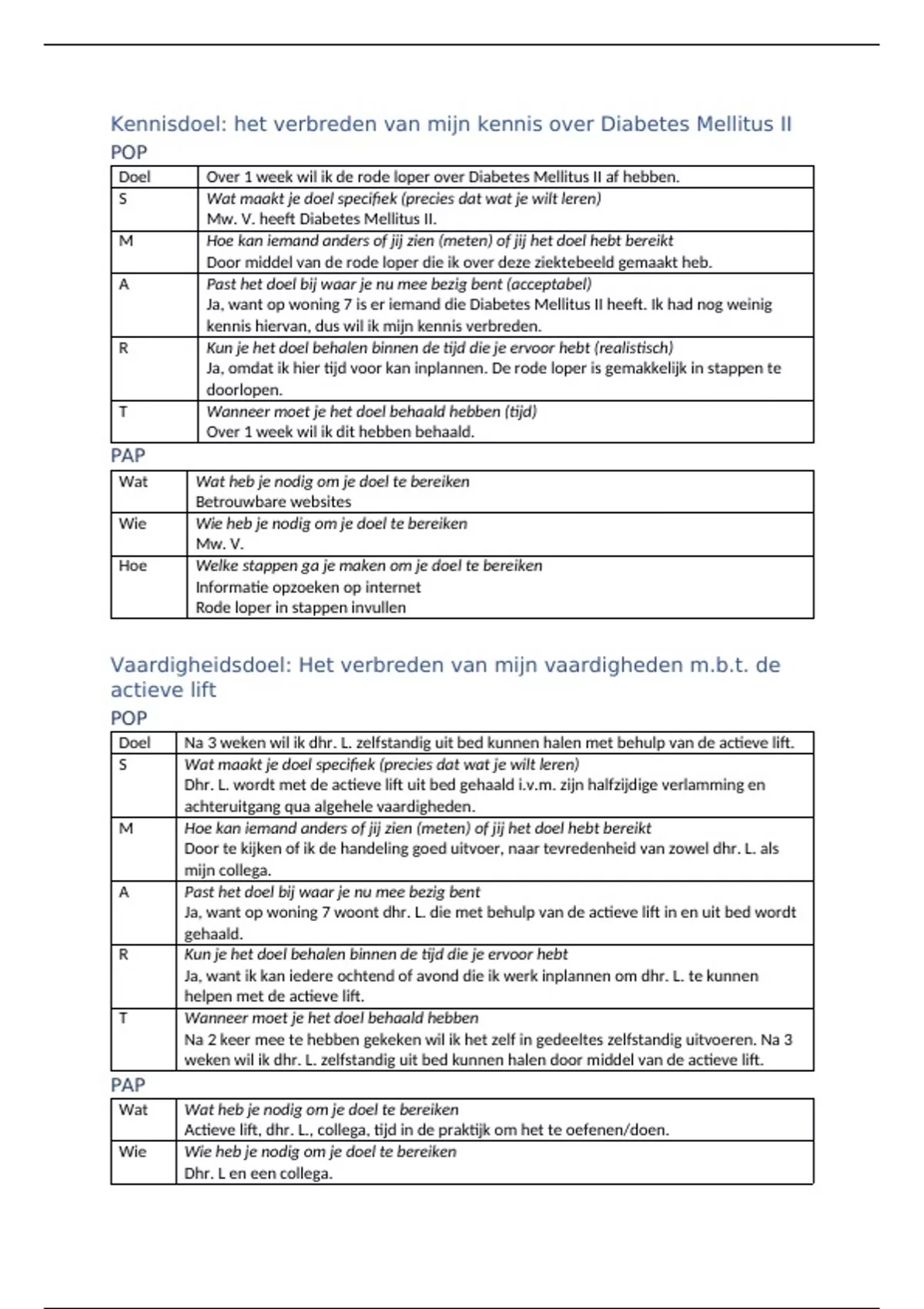 POP PAP met 3 uitgewerkte doelen - POP-PAP - Stuvia NL