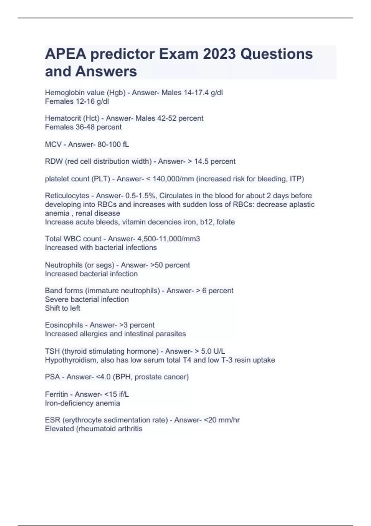 APEA predictor Exam 2023 Questions and Answers - APEA - Stuvia US