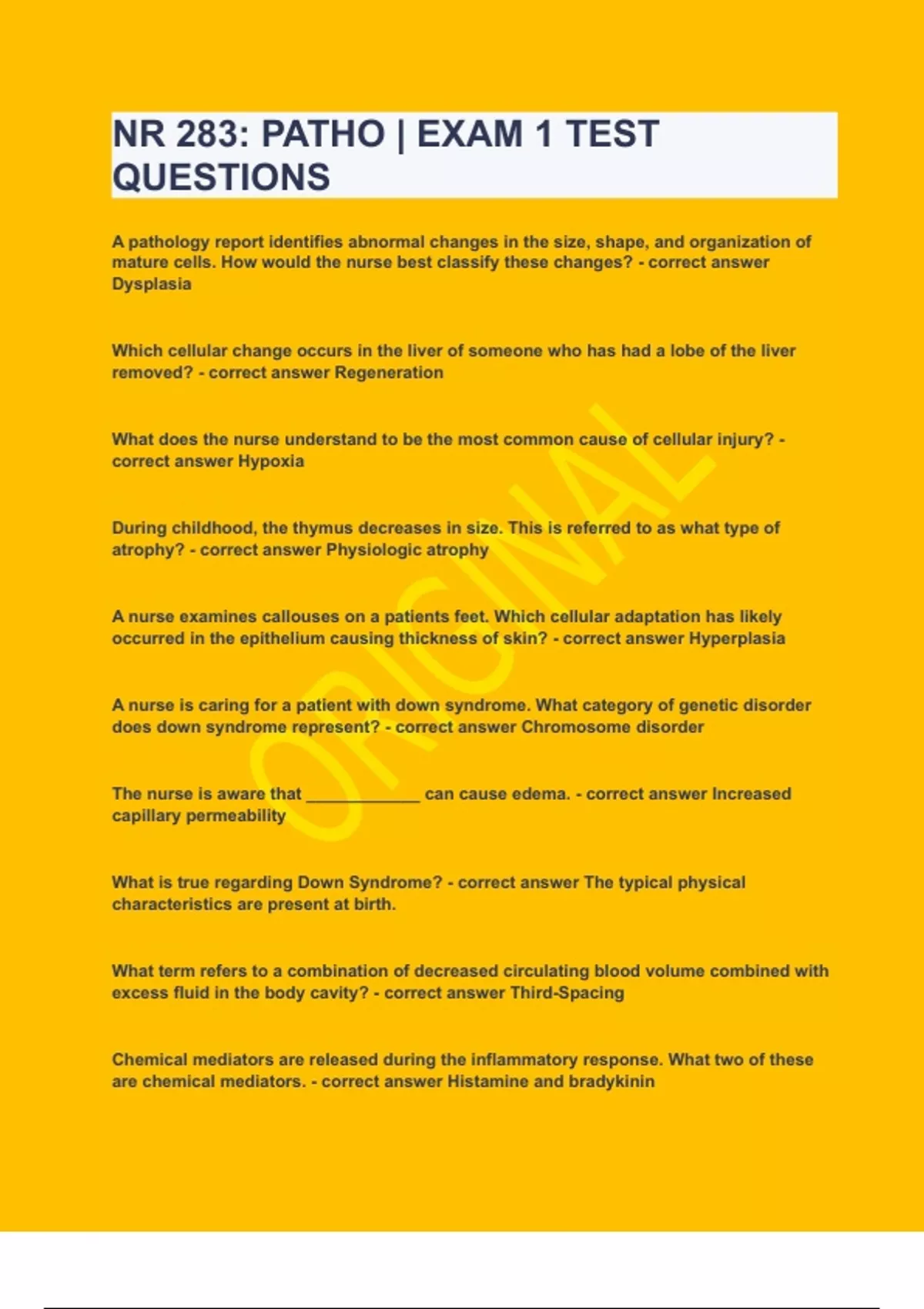 NR 283: Patho | Exam 1 Test Questions|2023 LATEST UPDATE|GUARANTEED ...