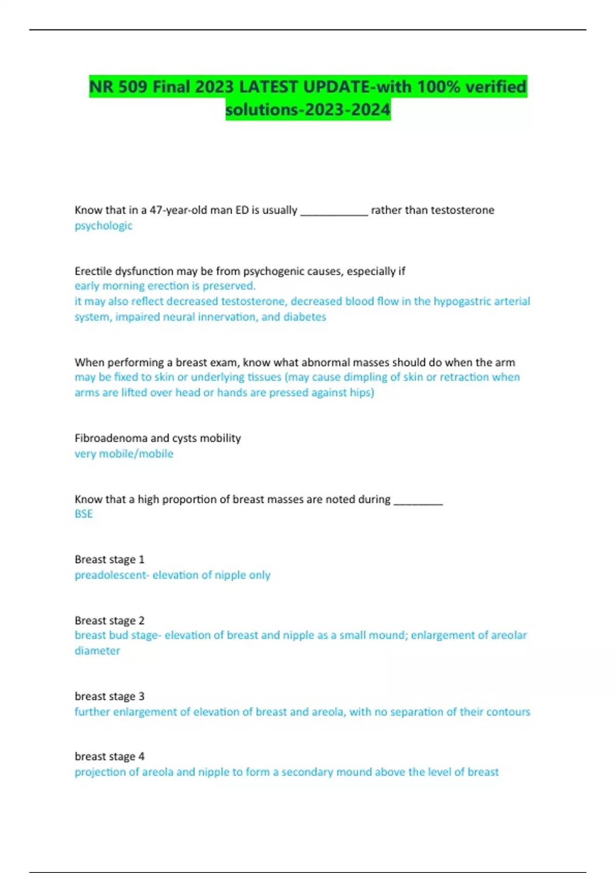 NR 509 Final 2023 LATEST UPDATE-with 100% verified solutions ...