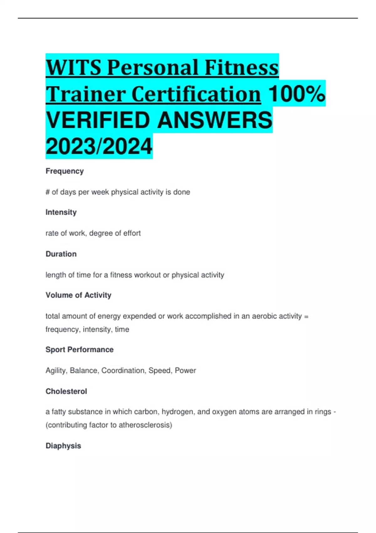 WITS Personal Trainer Certification 2023/2024 VERIFIED ANSWERS - WITS ...