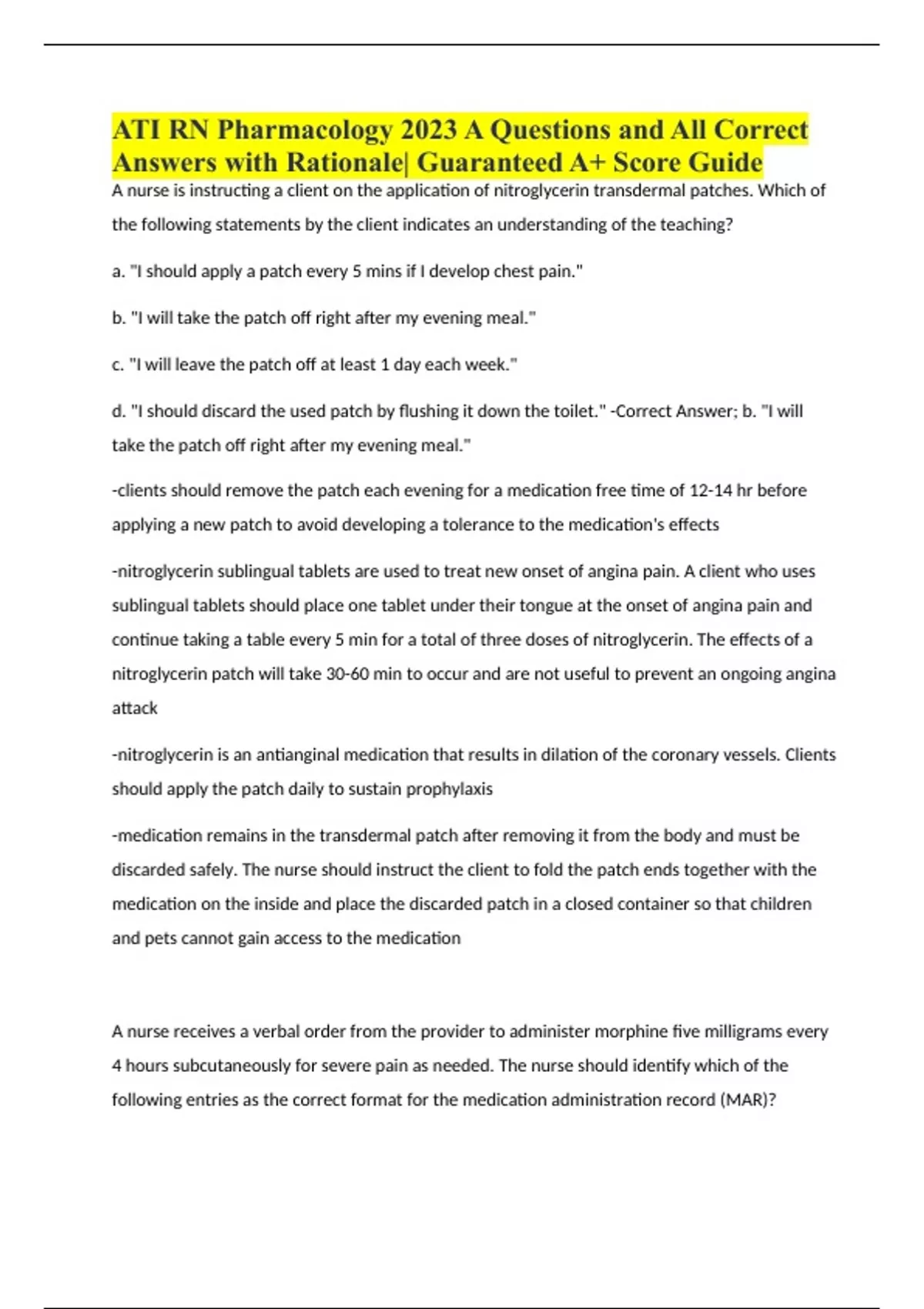 ATI RN Pharmacology 2023 A Questions and All Correct Answers with ...