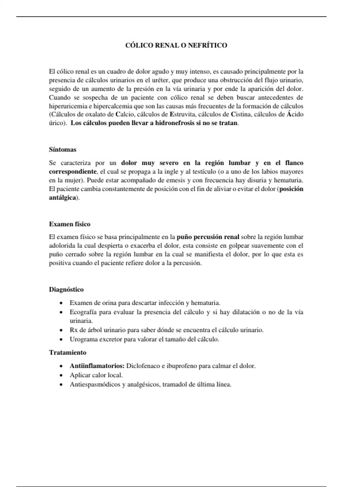 Sumario Cólico renal y cólico biliar resumen - 1234 - Stuvia US
