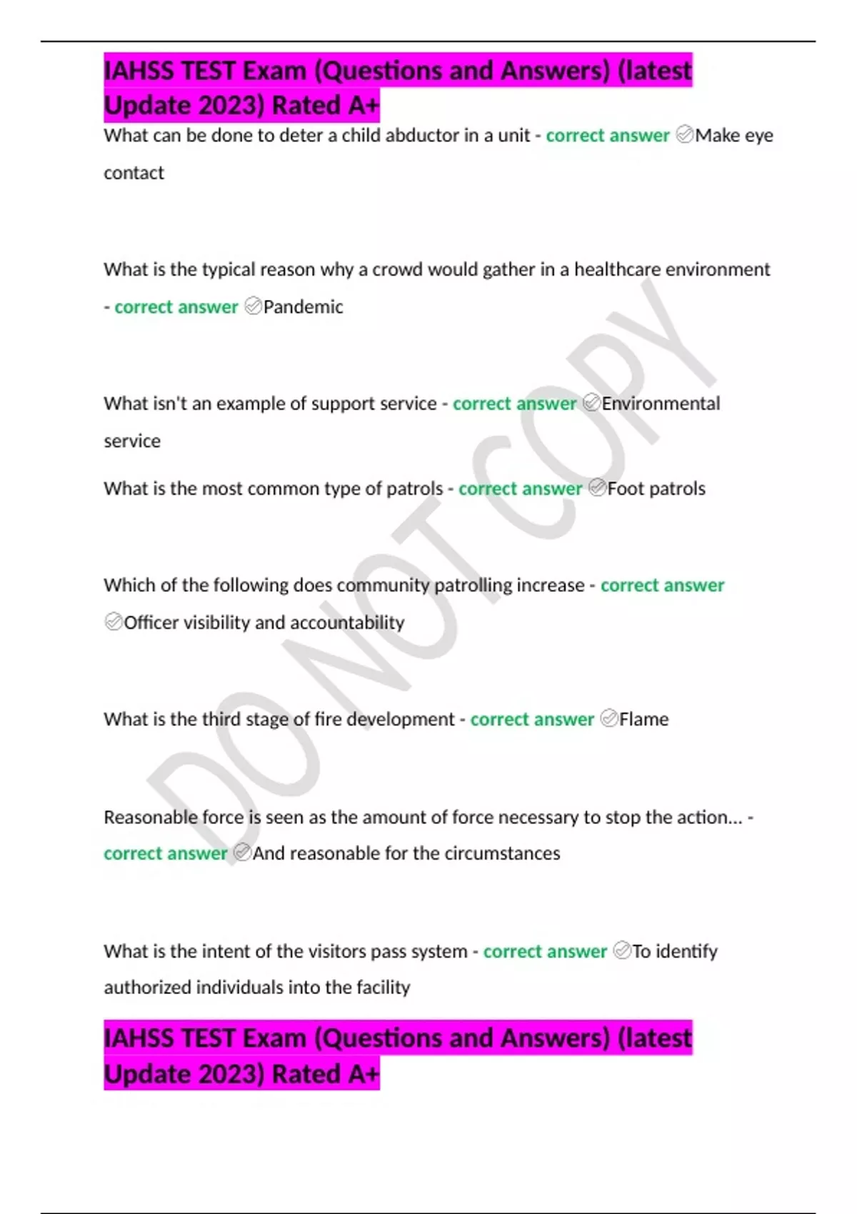 IAHSS TEST Exam (Questions and Answers) (latest Update 2023) Rated A+ ...