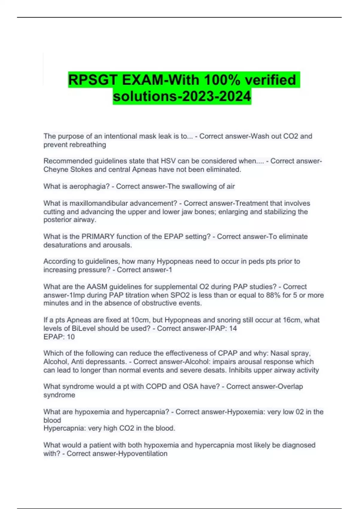 RPSGT EXAM-With 100% verified solutions- - RPSGT - Stuvia US