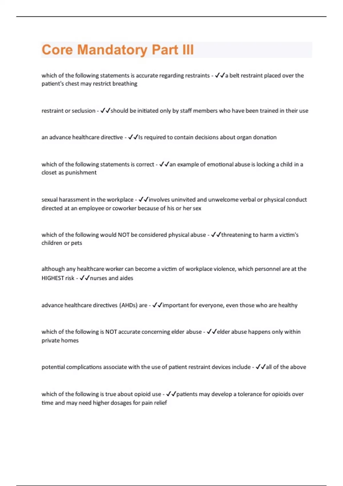 Core Mandatory Part III | Questions and Answers(A+ Solution guide ...