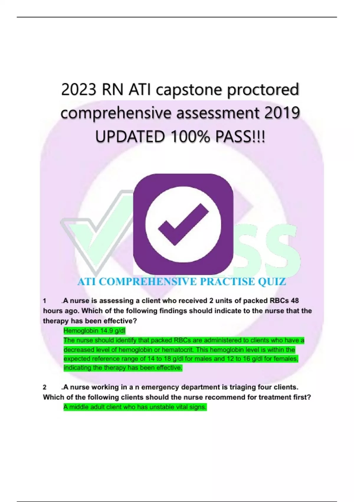 2023 RN ATI capstone proctored comprehensive assessment 2019 UPDATED ...